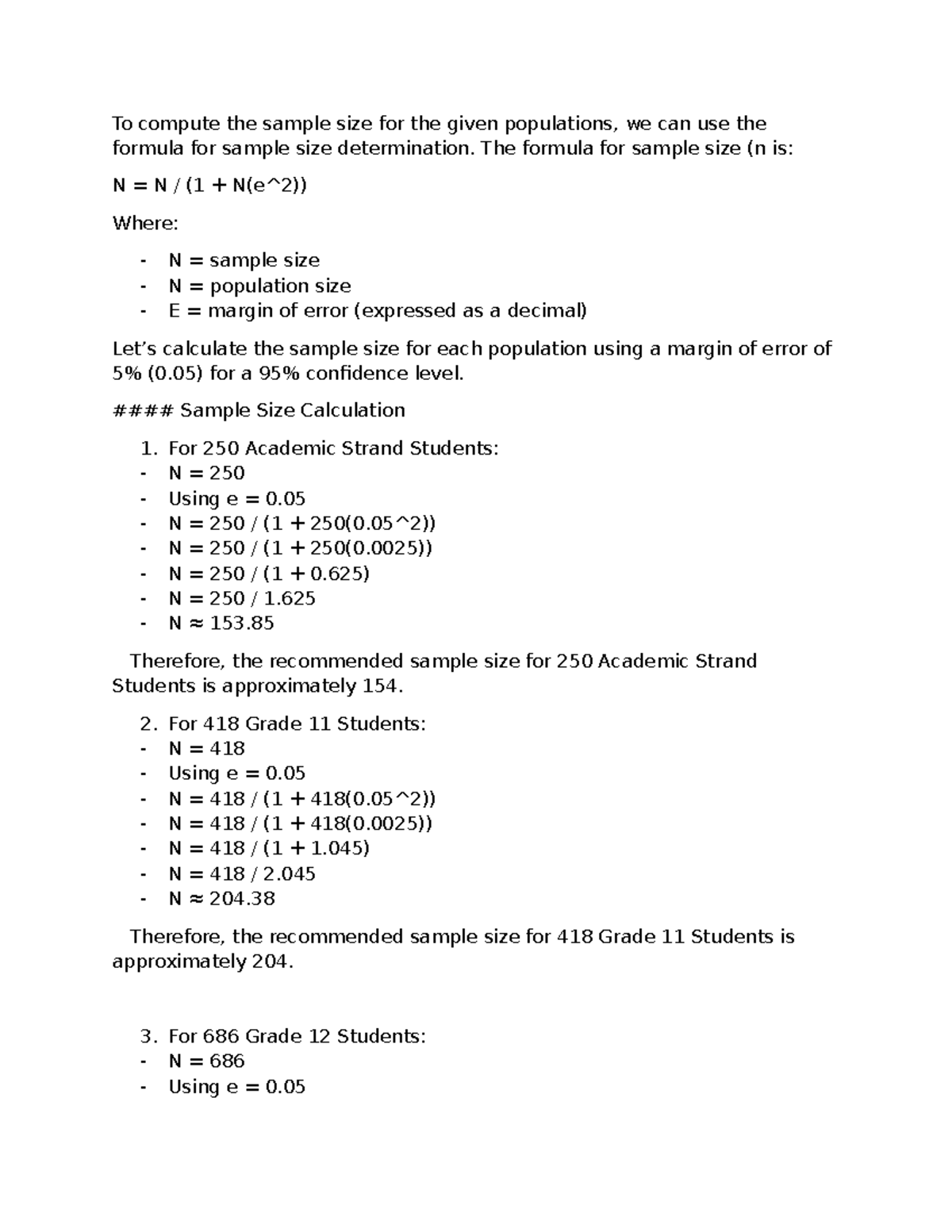 Computation for 1 5 - To compute the sample size for the given ...