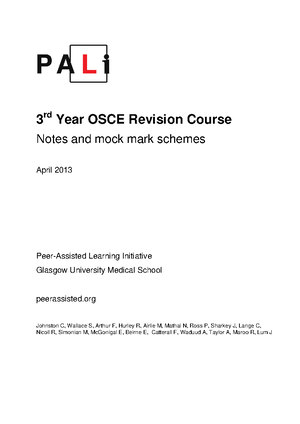 OSCE mark sheets - 3 rd – 5 th Year OSCE Notes and mock mark schemes ...
