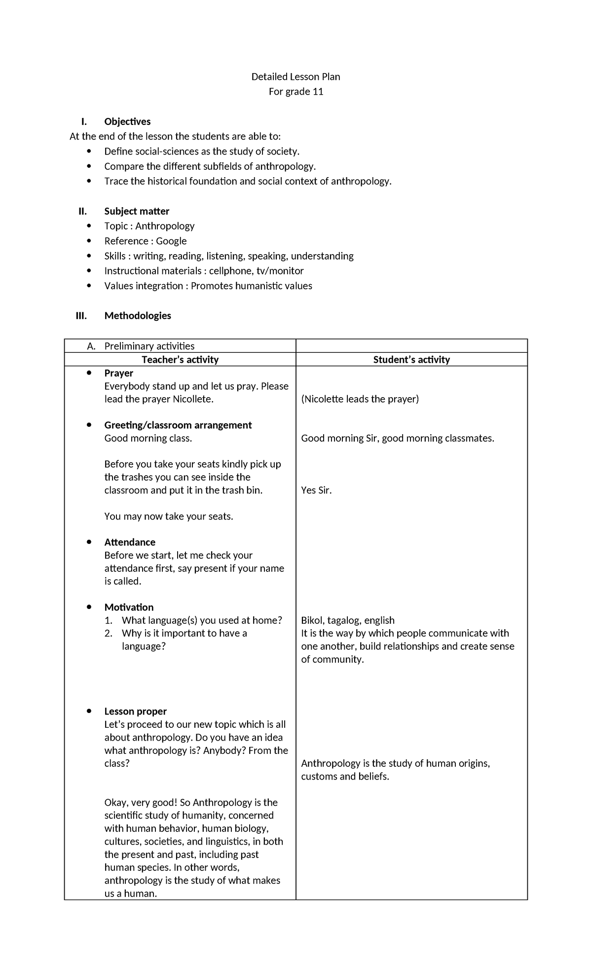 Detailed Lesson Plan ej - Detailed Lesson Plan For grade 11 I ...