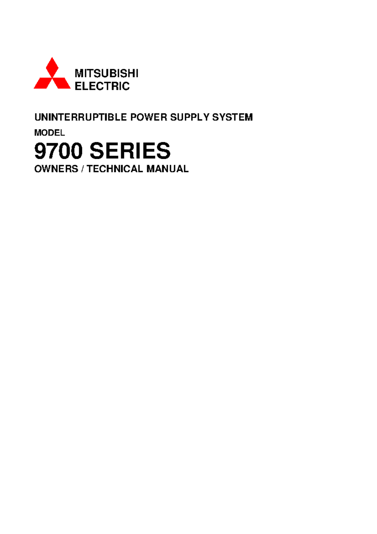Mitsubishi 9700 Owners Technical Manual - UNINTERRUPTIBLE POWER SUPPLY ...