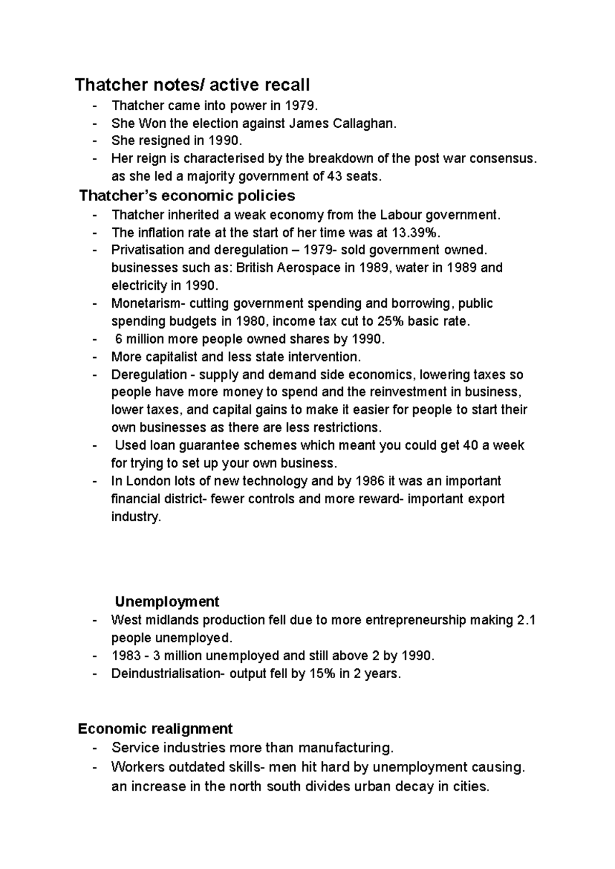 Thatcher quick summary - Thatcher notes/ active recall - Thatcher came ...