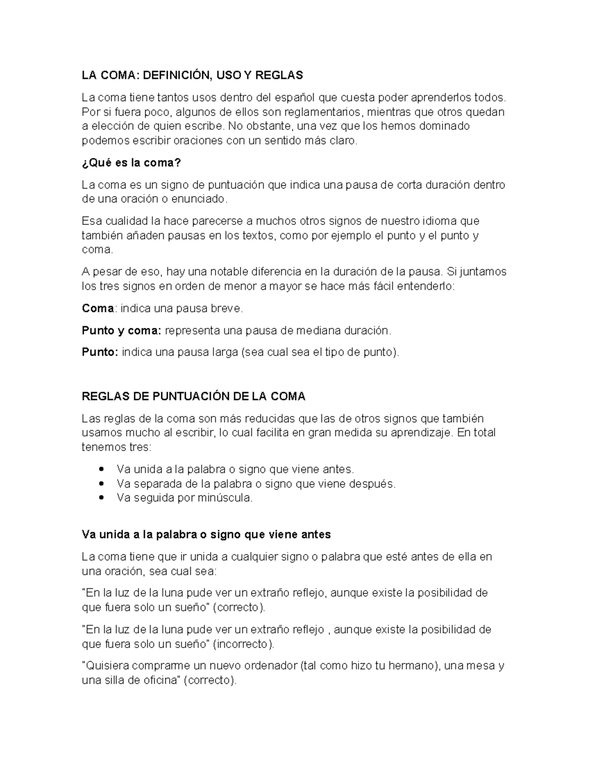 LA COMA concepto caracteristicas - LA COMA: DEFINICIÓN, USO Y REGLAS La ...