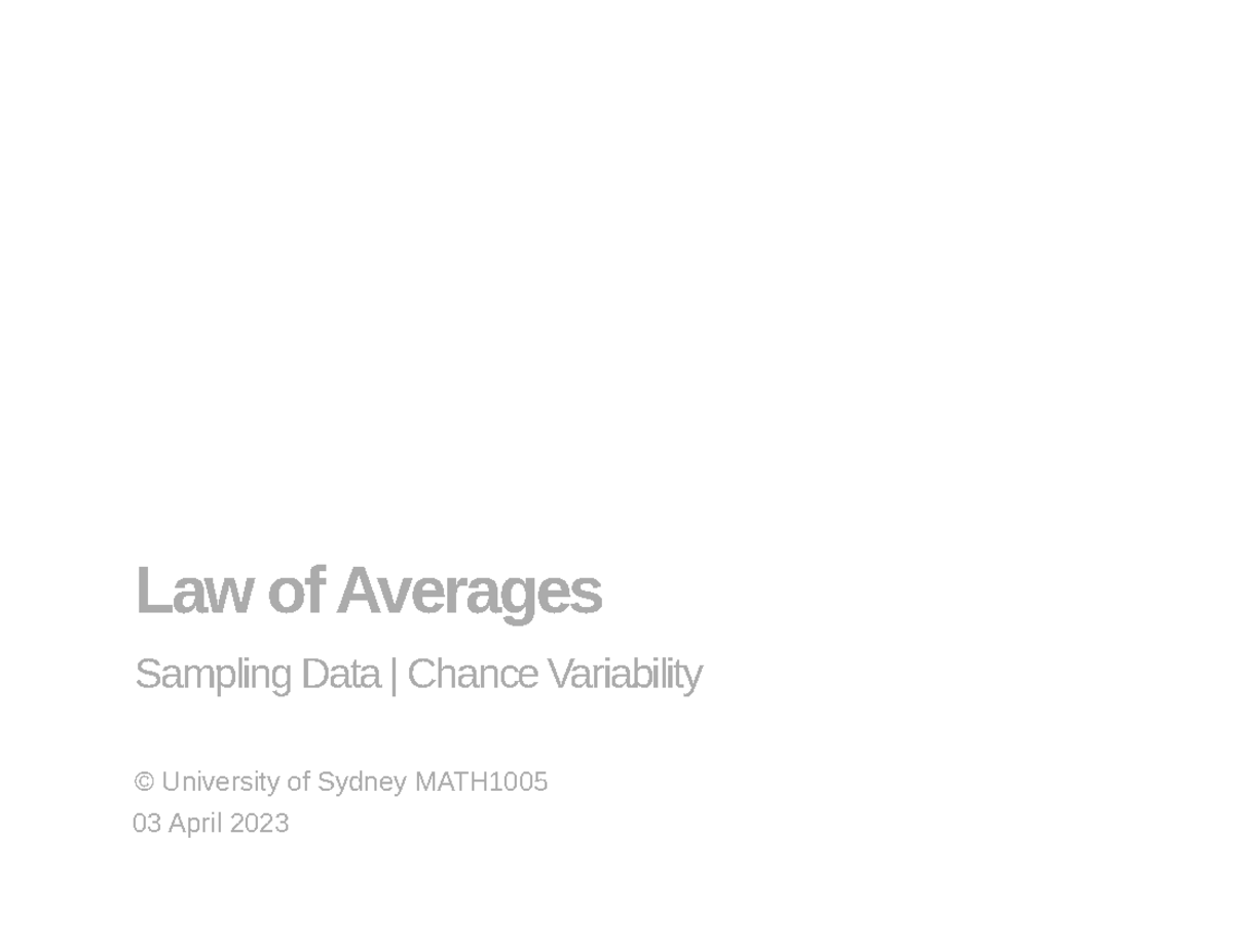 14 - Week 10 Quiz Notes - Law of Averages Sampling Data | Chance ...