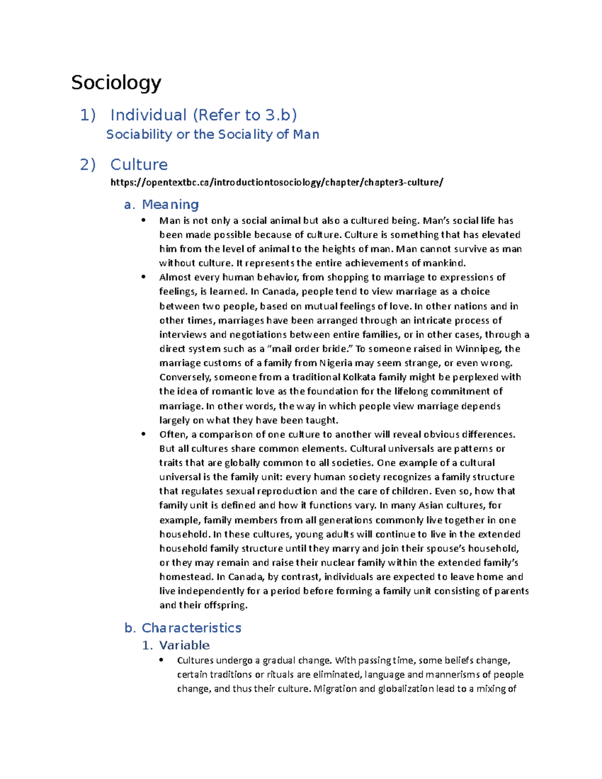 Sociology Notes - Sociology 1) Individual (Refer to 3) Sociability or ...