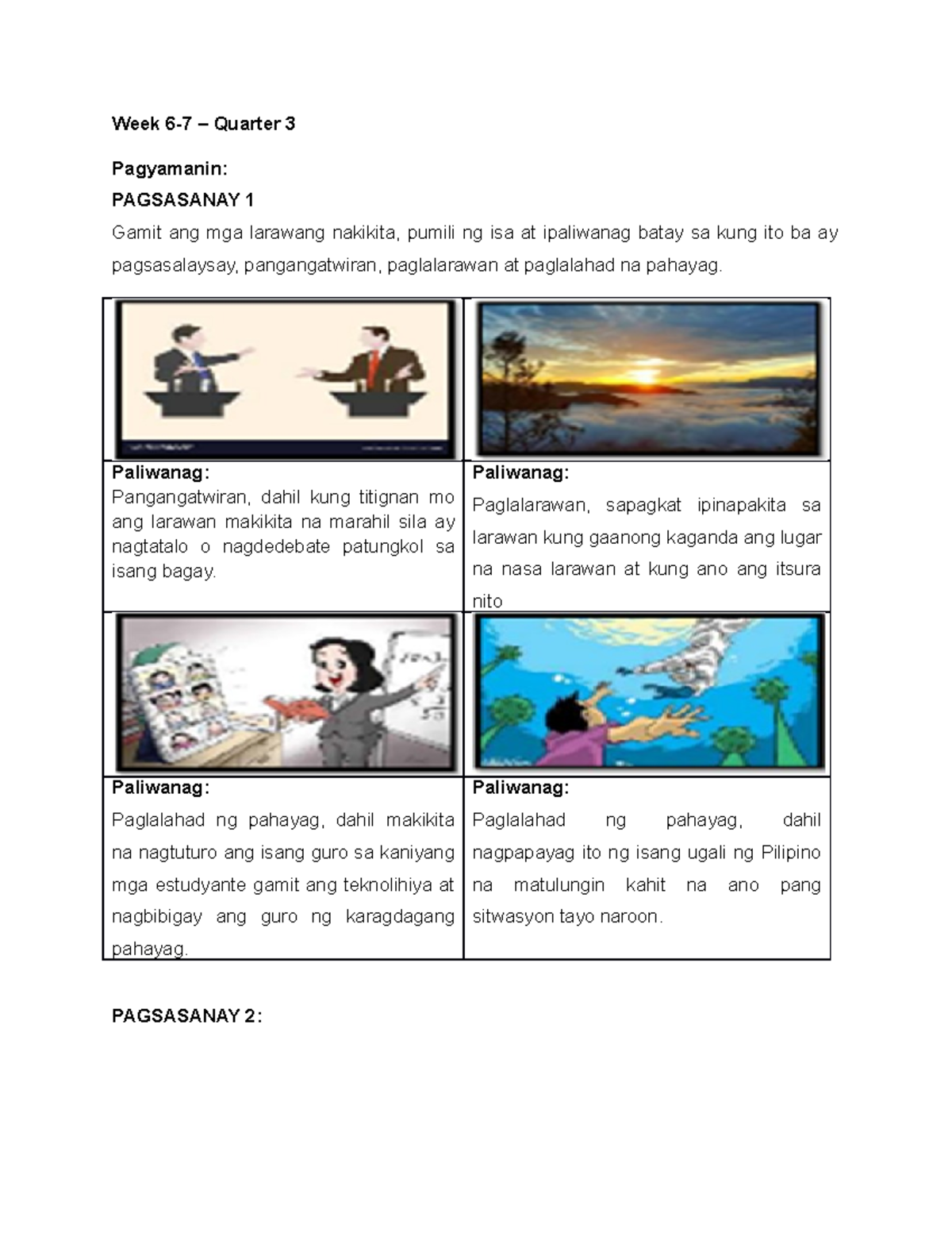 Week 6-7 Pagbasa - Done - Week 6-7 – Quarter 3 Pagyamanin: PAGSASANAY 1 ...