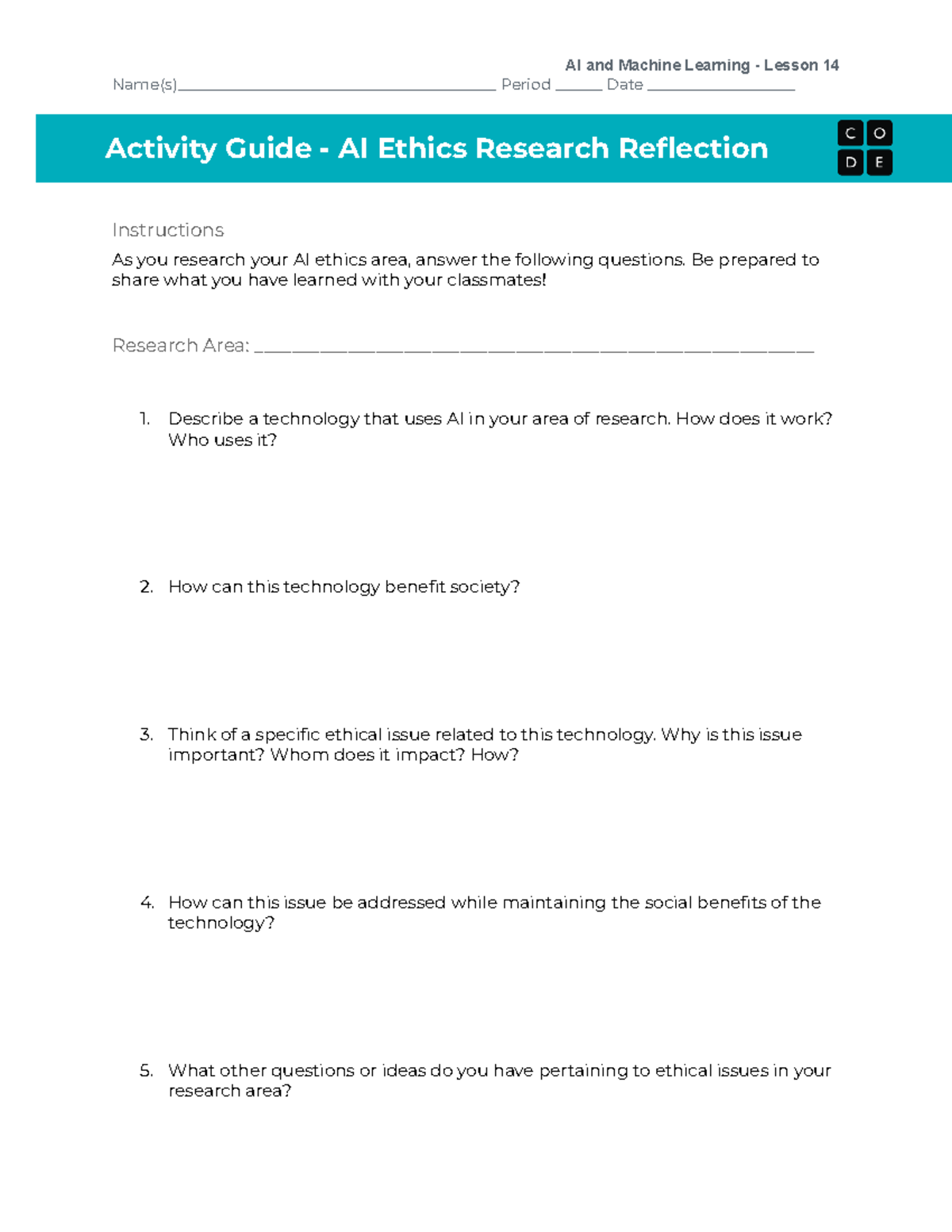 Activity Guide - AI Ethics Research Reflection - Unit 7 Lesson 14 - AI ...