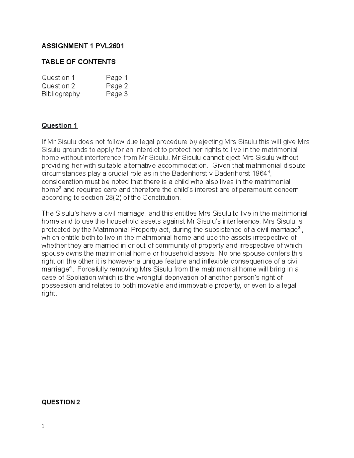 PVL 2601 Assignment 1 2021 - ASSIGNMENT 1 PVL TABLE OF CONTENTS Question 1 Page 1 Question 2 ...