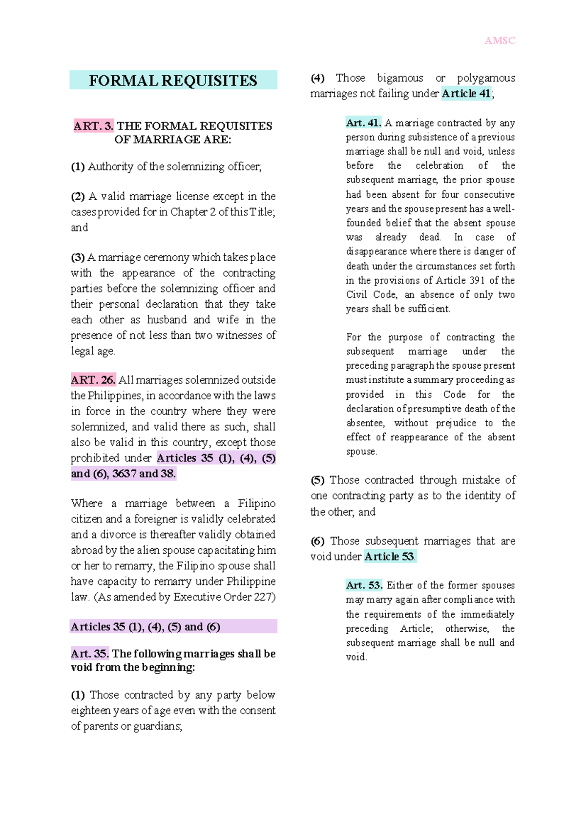 Formal Requisites - FORMAL REQUISITES ART. 3. THE FORMAL REQUISITES OF ...