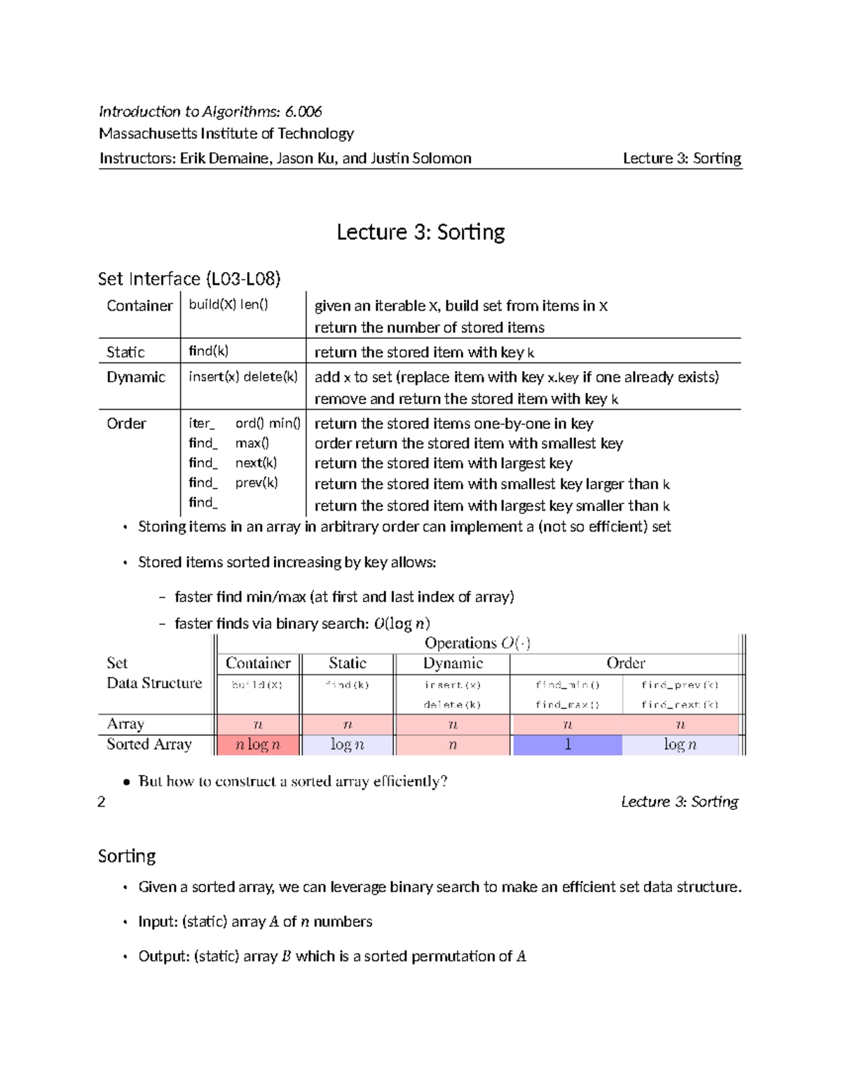 Lecture 3 Sorting Introduction To Algorithms 6 Massachusetts 4212