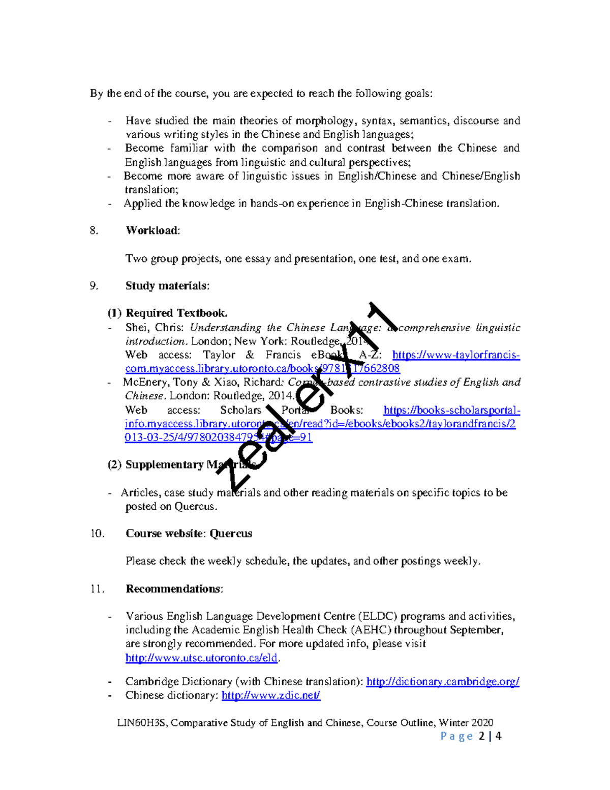 LINB60 - LIN60H3S, Comparative Study of English and Chinese, Course ...