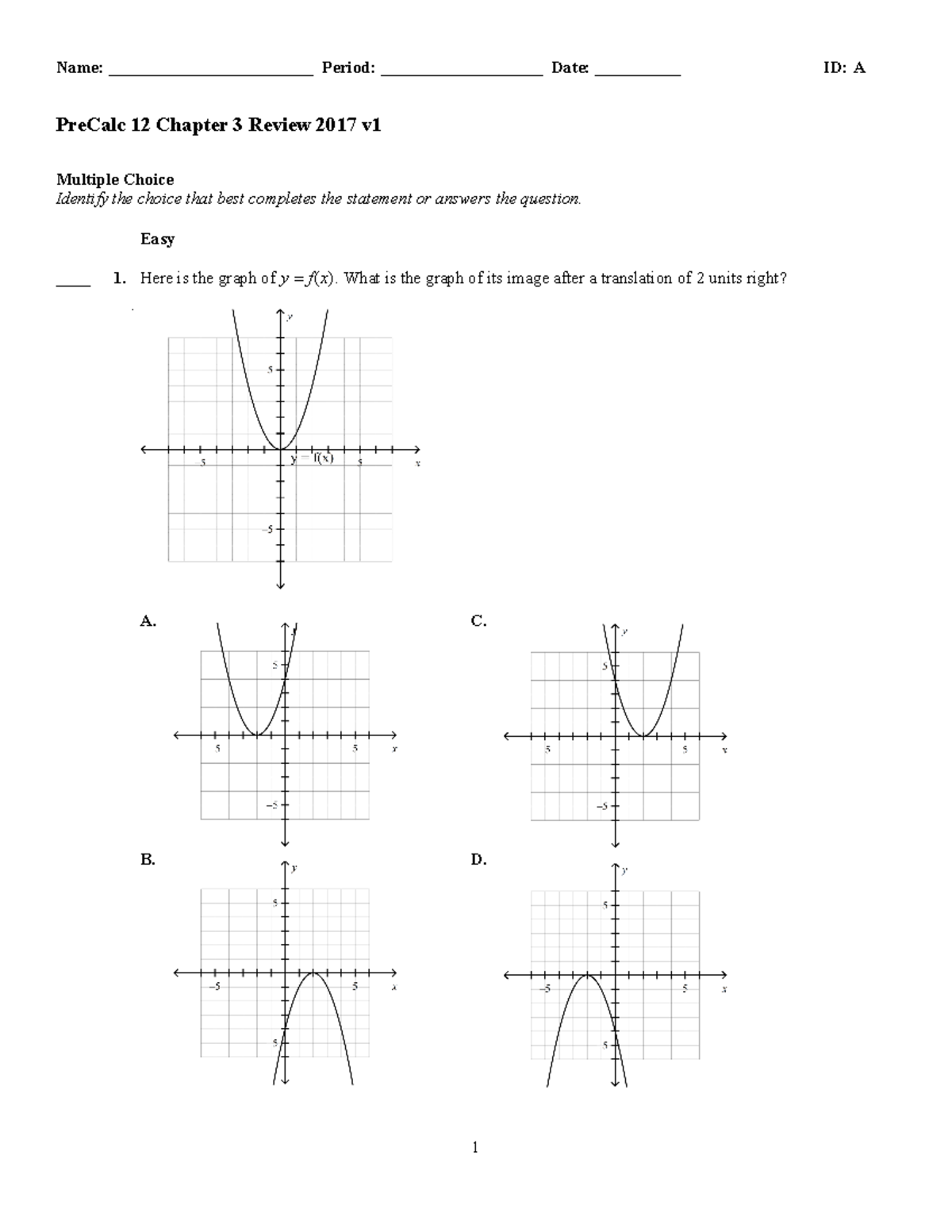 Exam View - Pre Calc 12 Chp 3 Rev Pack 2017 v1 - Name ...