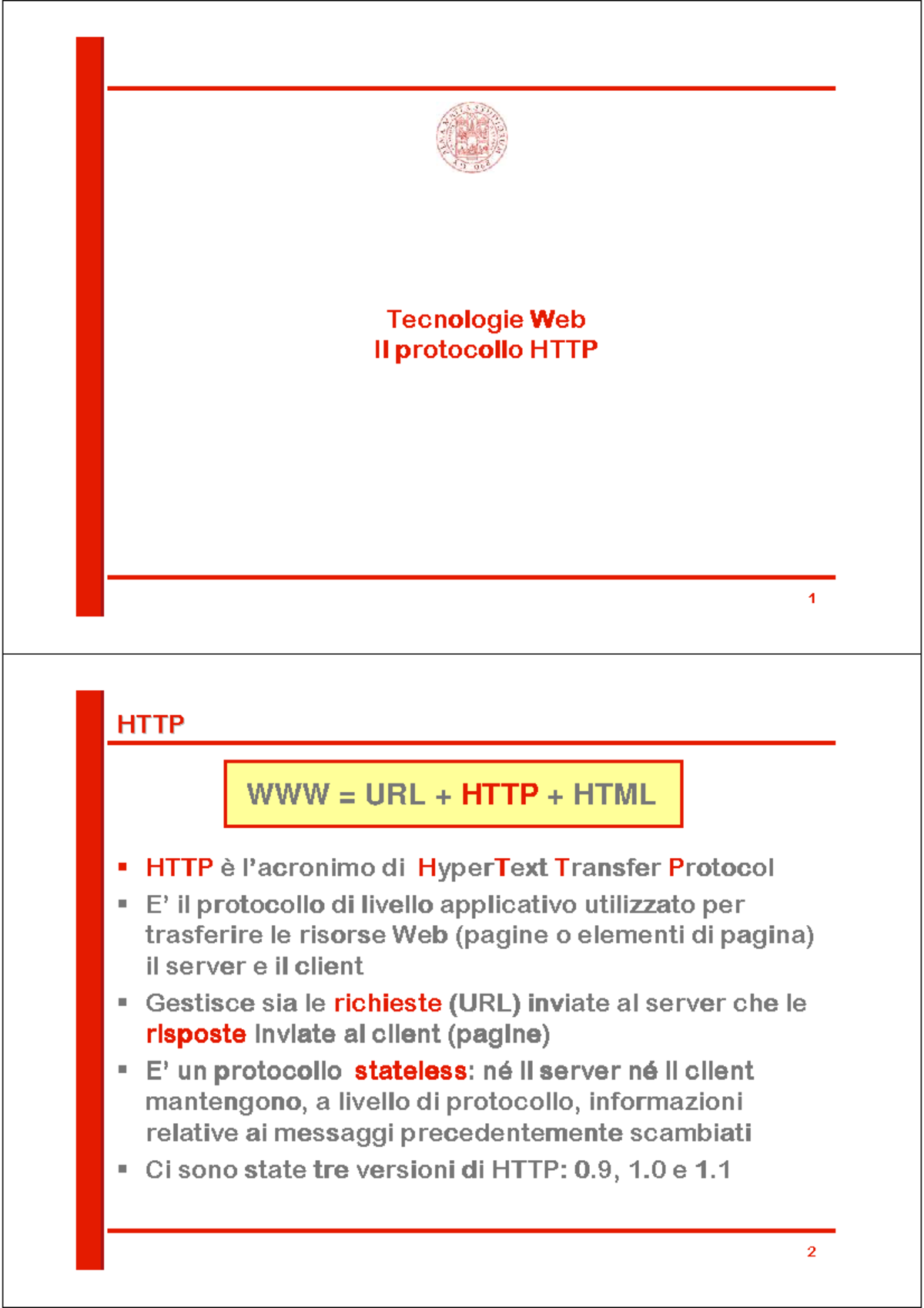 1 - Protocollo HTTP - - Studocu