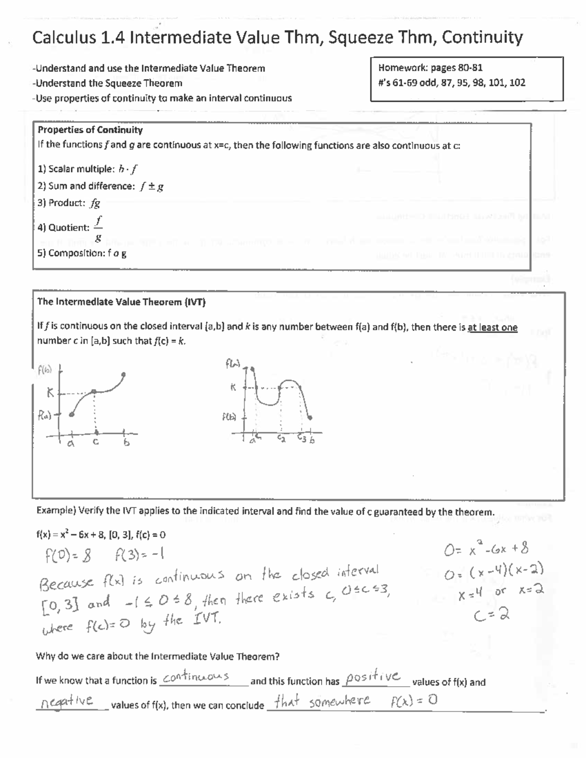 Calculus Intermediate Value Theorem - MATH-M 211 - Studocu