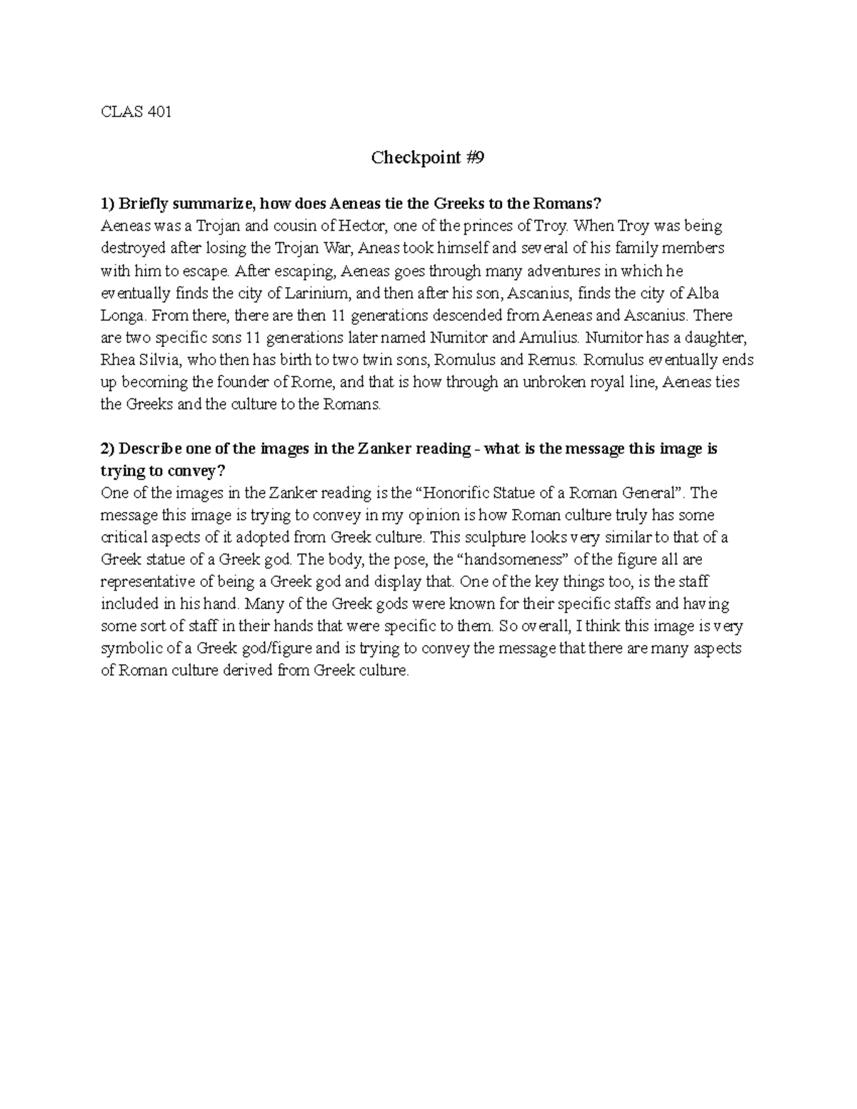 CLAS 401 Checkpoint #9 - Assignment for CLAS 401 - CLAS 401 Checkpoint ...