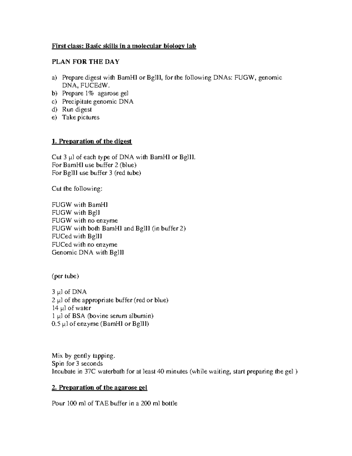 BQ1 - LAB ACTIVITY - First class: Basic skills in a molecular biology ...
