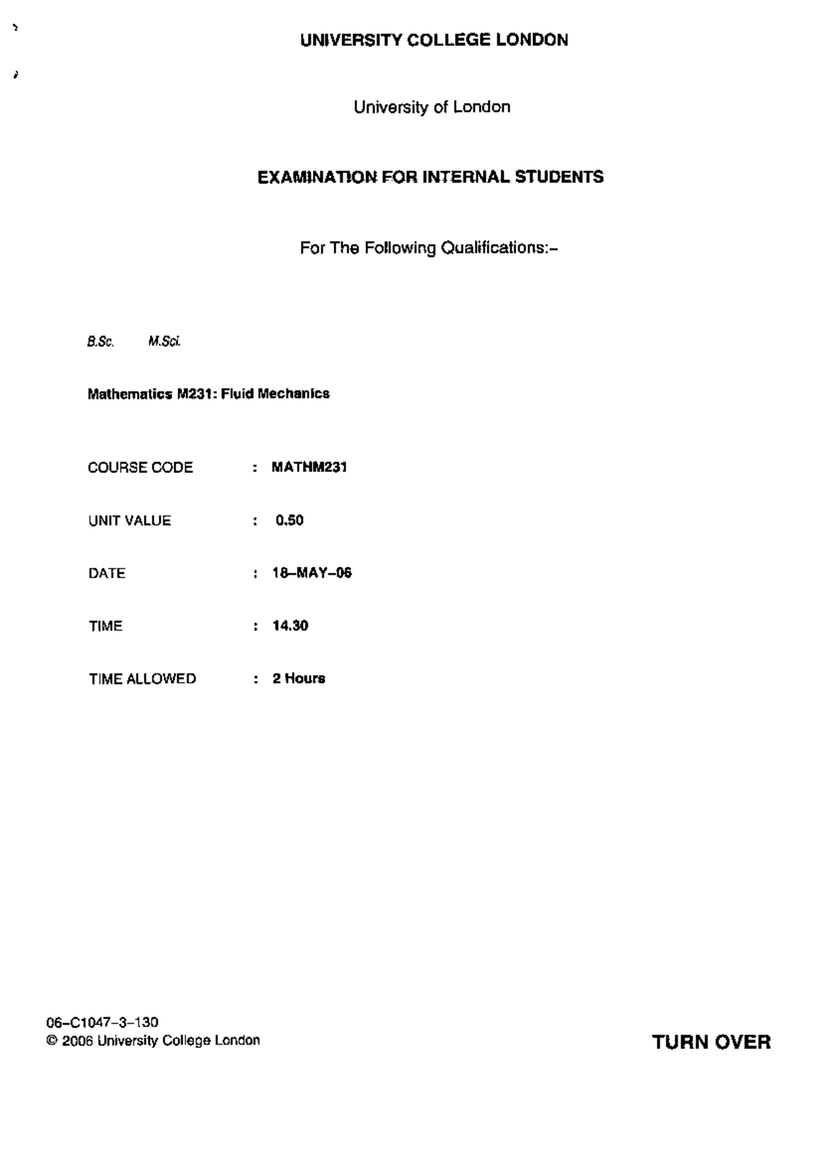 2006 - Exam - UNIVERSITY COLLEGE LONDON University of London EXAMINATION FOR INTERNAL STUDENTS ...