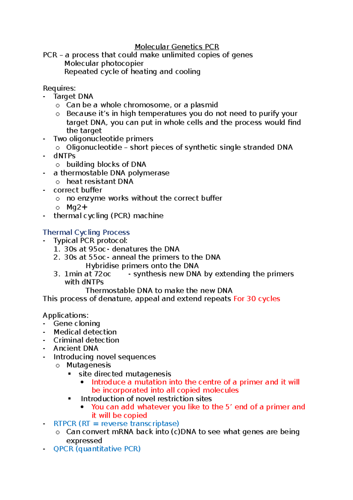 Molecular Genetics 3 - PCR - Molecular Genetics PCR PCR – a process ...