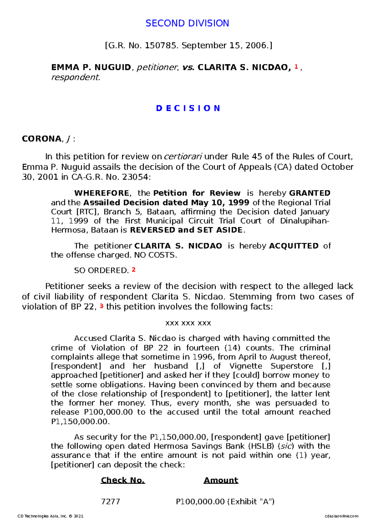 Nuguid v. Nicdao - Case digest - SECOND DIVISION [G. No. 150785 ...