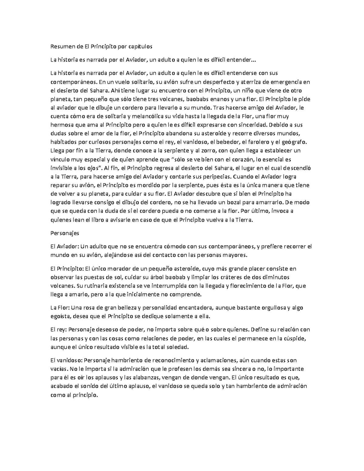 El-principito-resumen copia - Resumen de El Principito por capítulos La ...