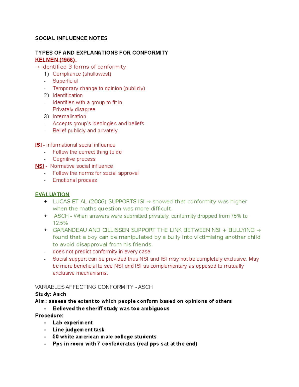 Social Influence notes - SOCIAL INFLUENCE NOTES TYPES OF AND ...