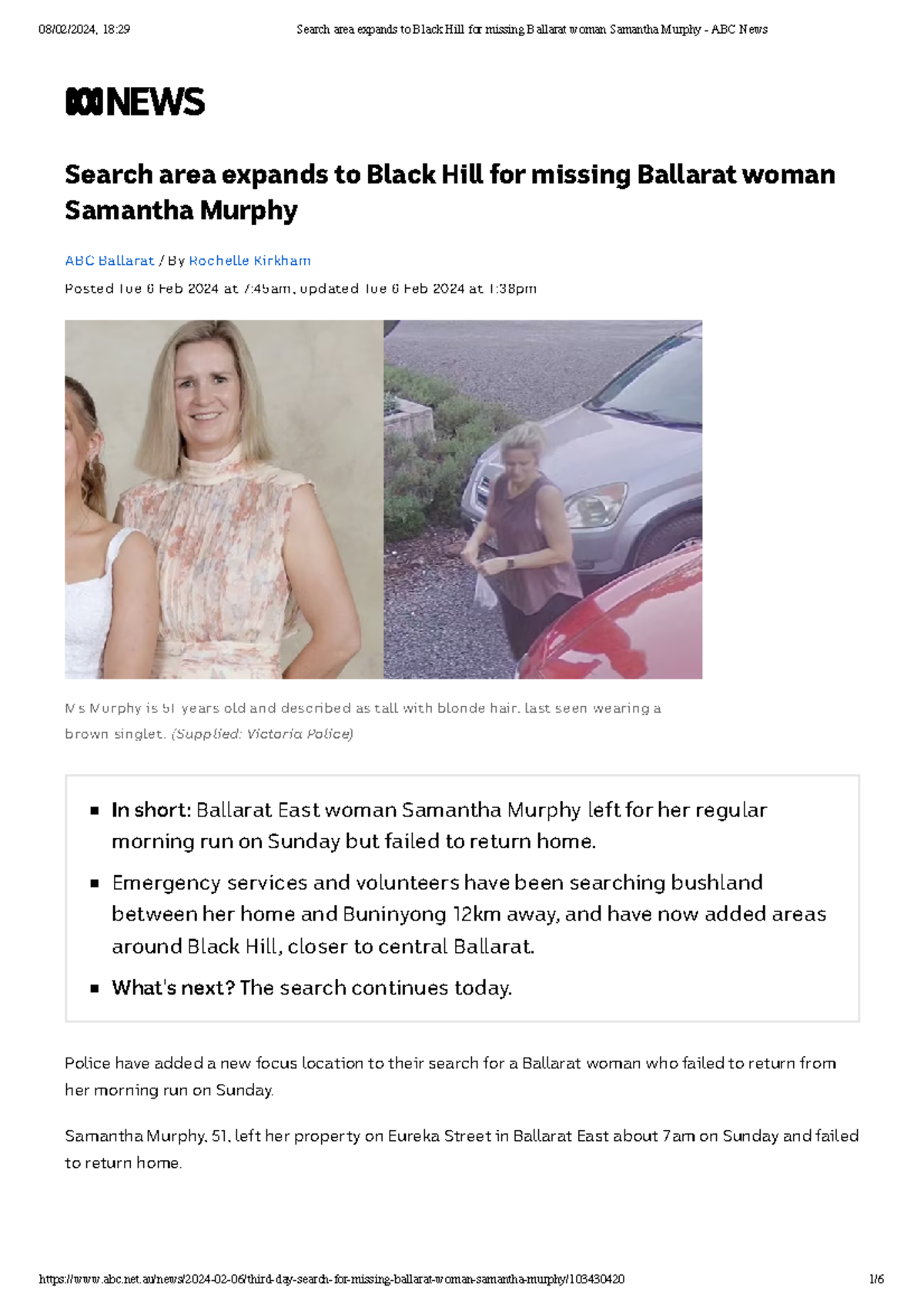 Search area expands to Black Hill for missing Ballarat woman Samantha ...