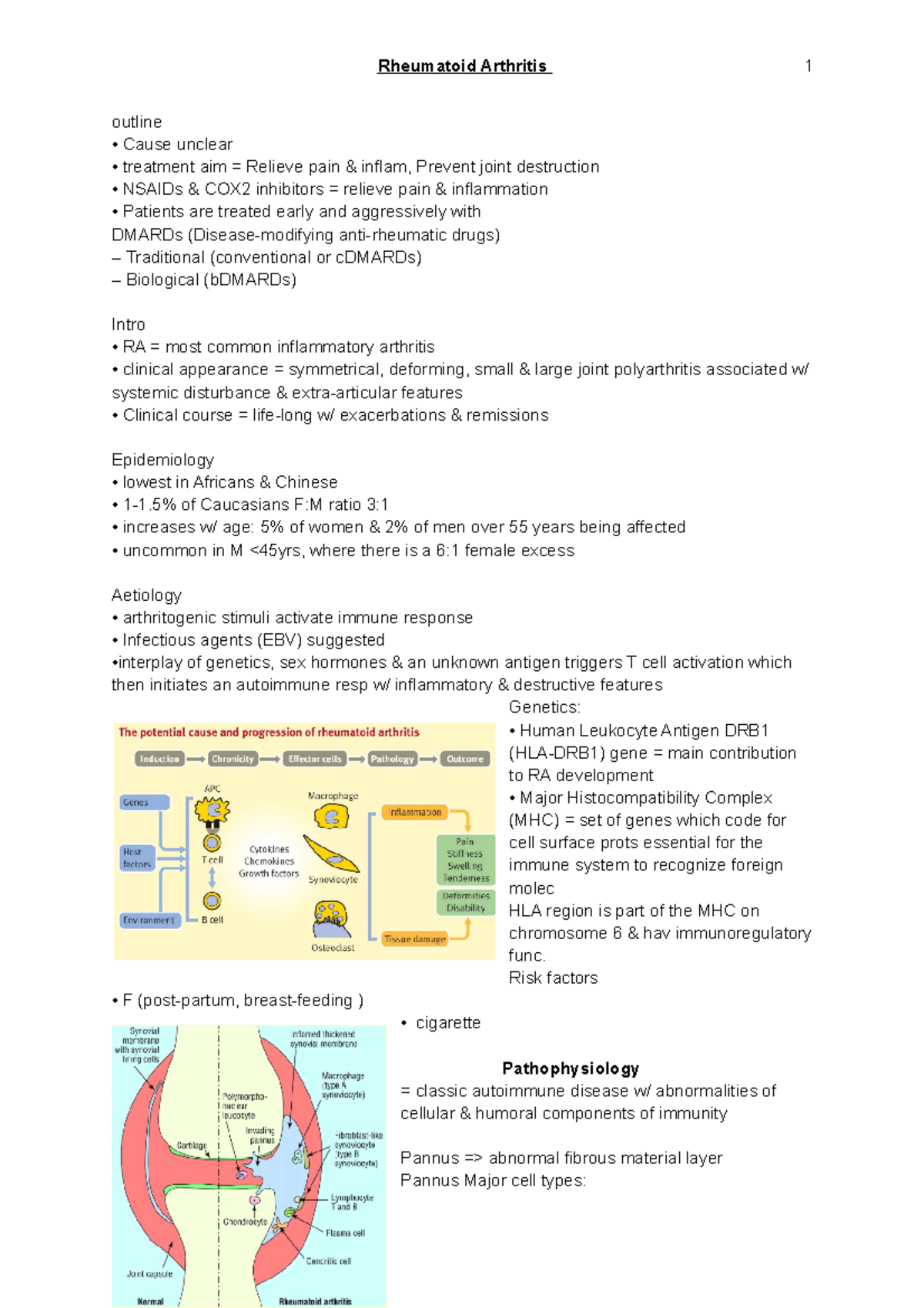 Rheumatoid arthritis - outline Cause unclear treatment aim = Relieve ...