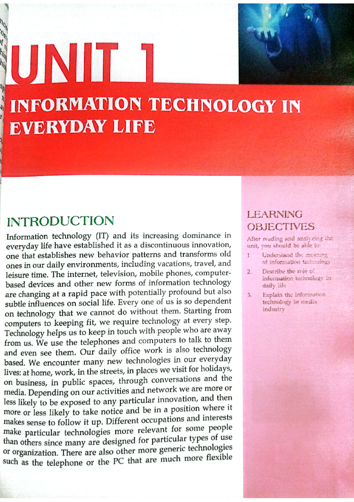Unit 1 Information Technology in Everyday Life - Education - Studocu