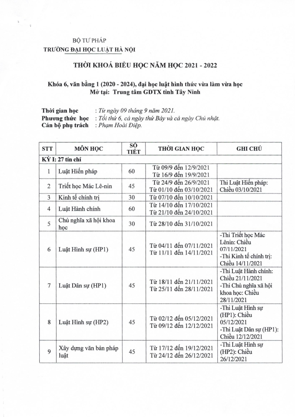 TKB K6VB1 Ttgdtx tỉnh Tây Ninh - Pháp Luật Đại Cương - Studocu