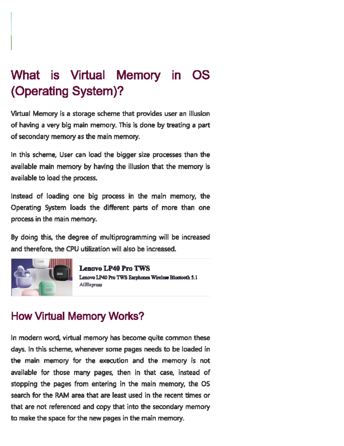 DD5.4( Virtual Memory in Operating System - Computer Science and engineering - Studocu