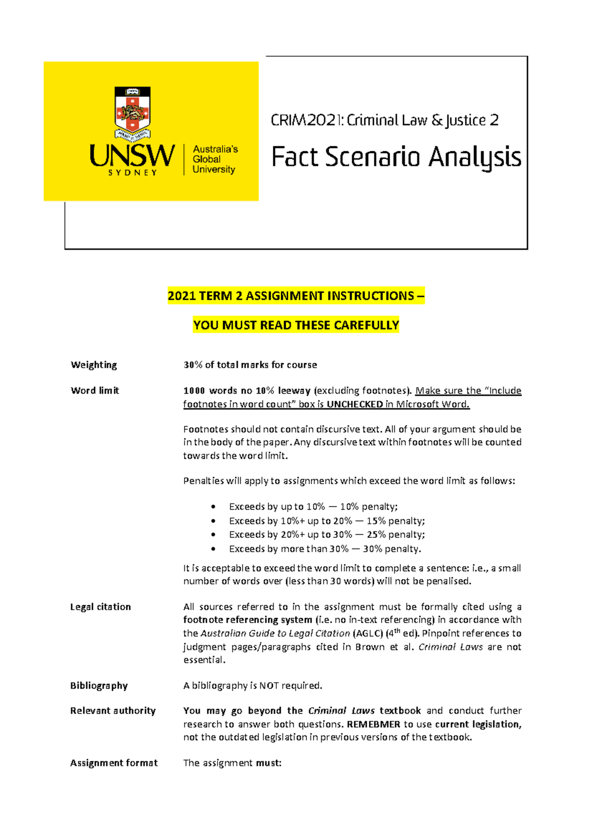Fact Scenario Analysis - CRIM2021: Criminal Law & Justice 2 Fact ...