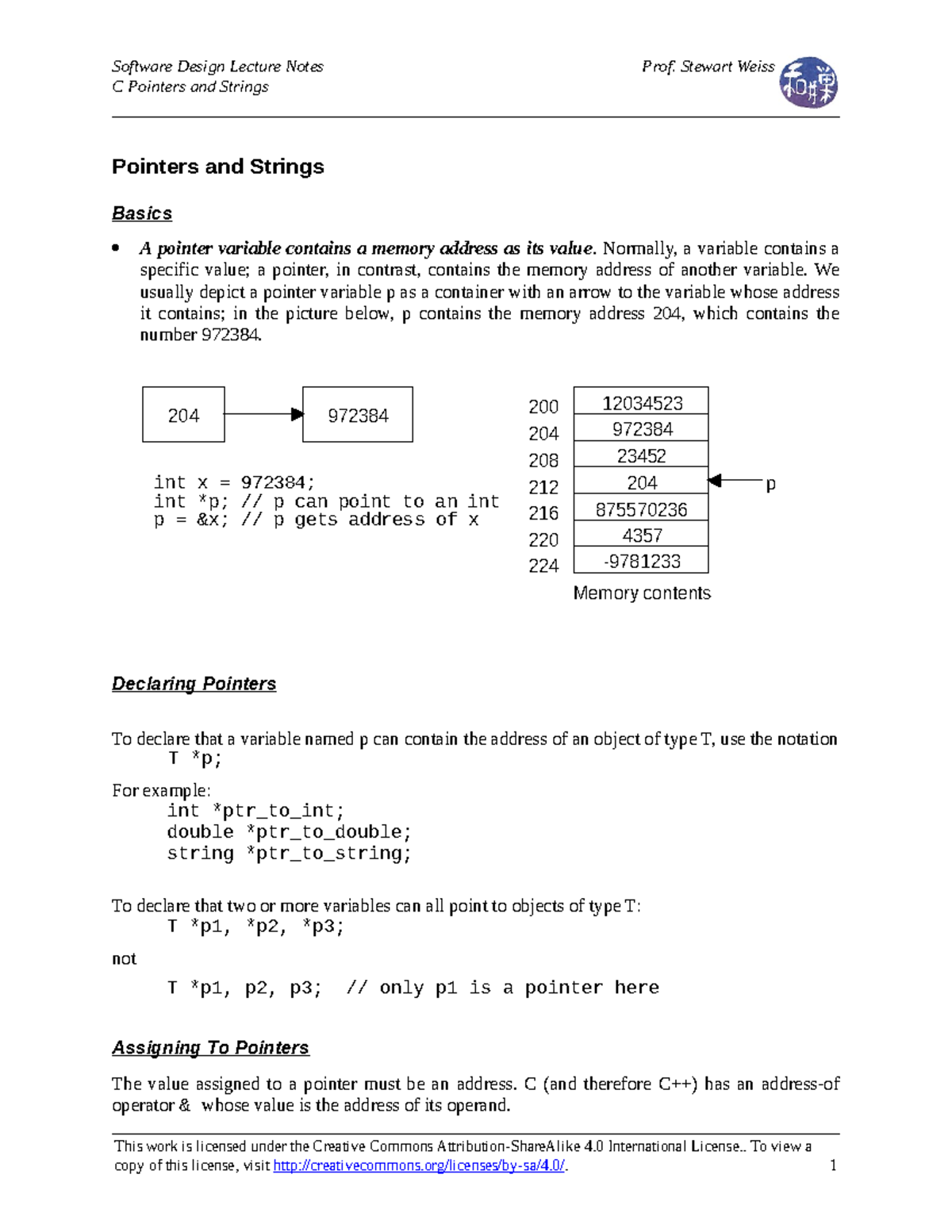 Pointers - ntroduction to Programming - Software Design Lecture Notes ...