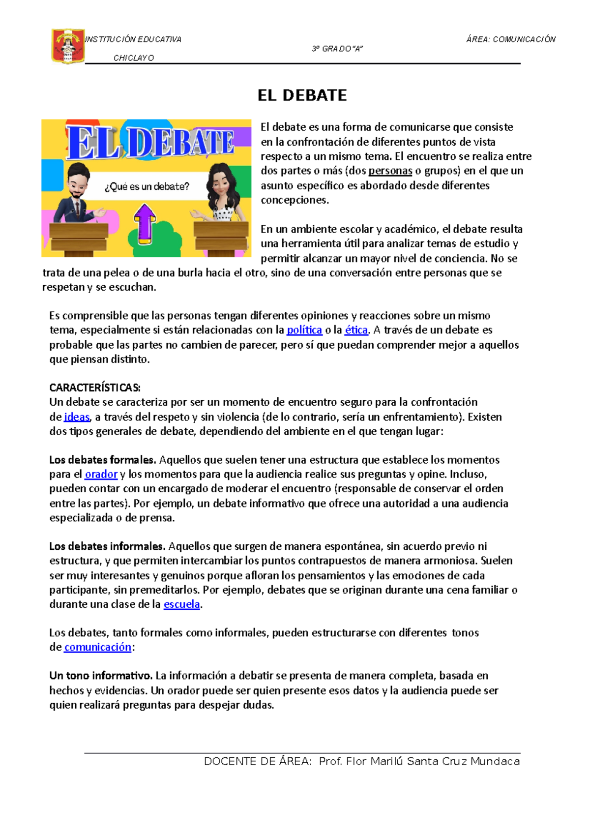 EL- Debate - Jlla - INSTITUCIÓN EDUCATIVA ÁREA: COMUNICACIÓN 3º GRADO ...