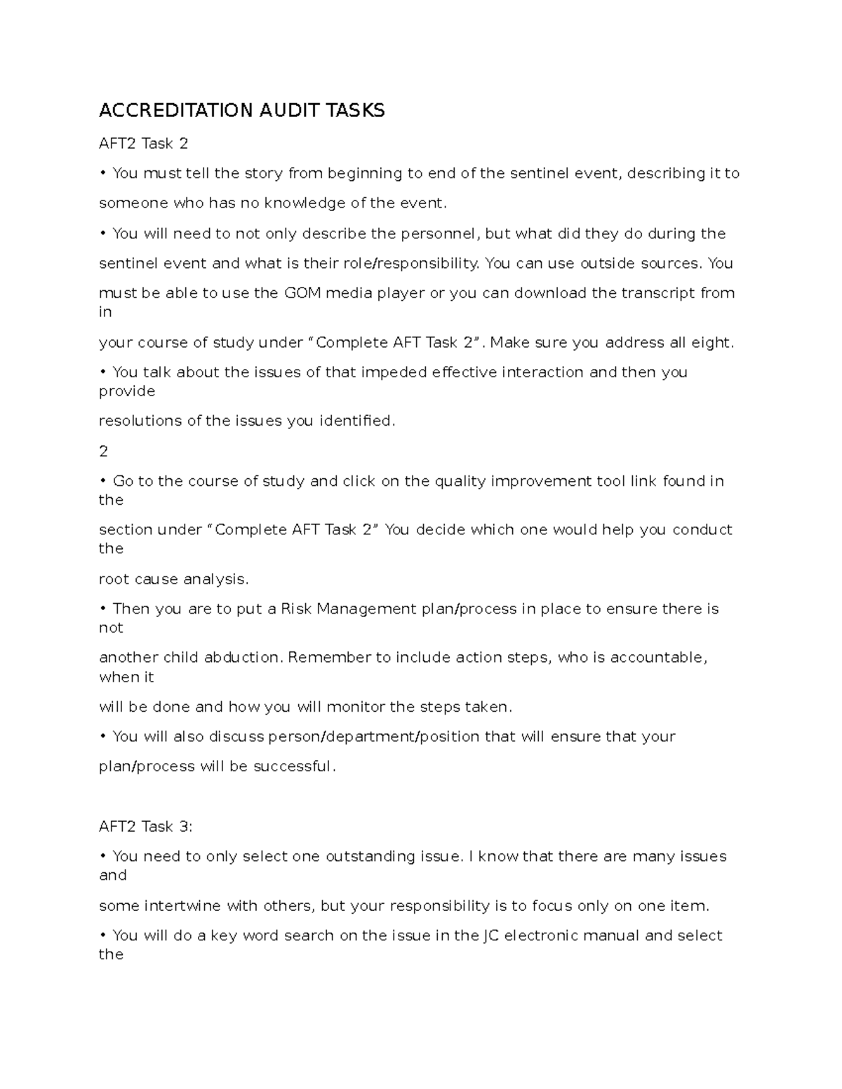 Task Guide AFT2 - notes for completing task - ACCREDITATION AUDIT TASKS ...