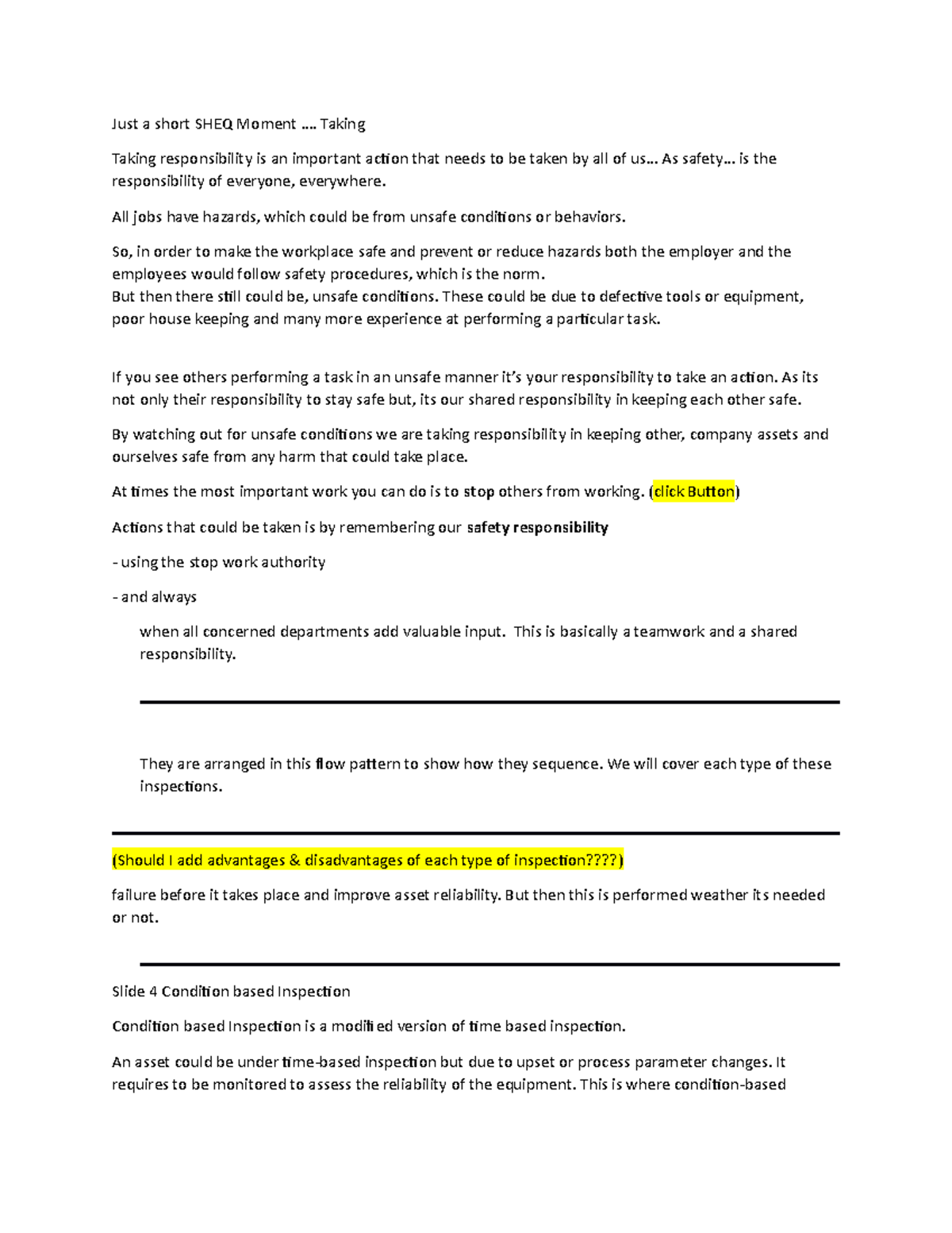 New for today - Copy - Risk RBI - Just a short SHEQ Moment .... Taking ...