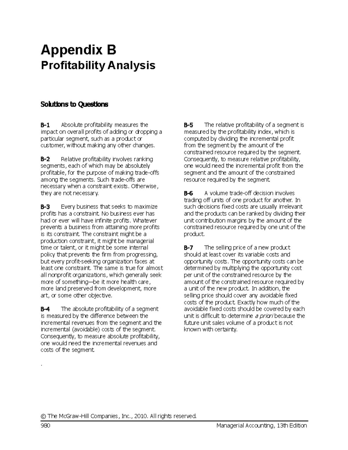 App B - Accounting - Appendix B Profitability Analysis Solutions to ...