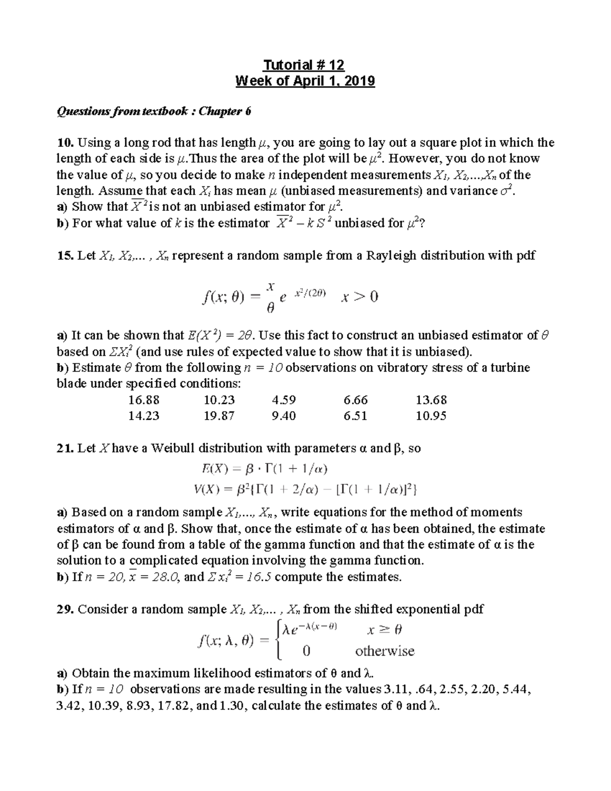 Tutorial 12 Tutorial 12 Week Of April 1 2019 Questions From Textbook Chapter 6 10 Using
