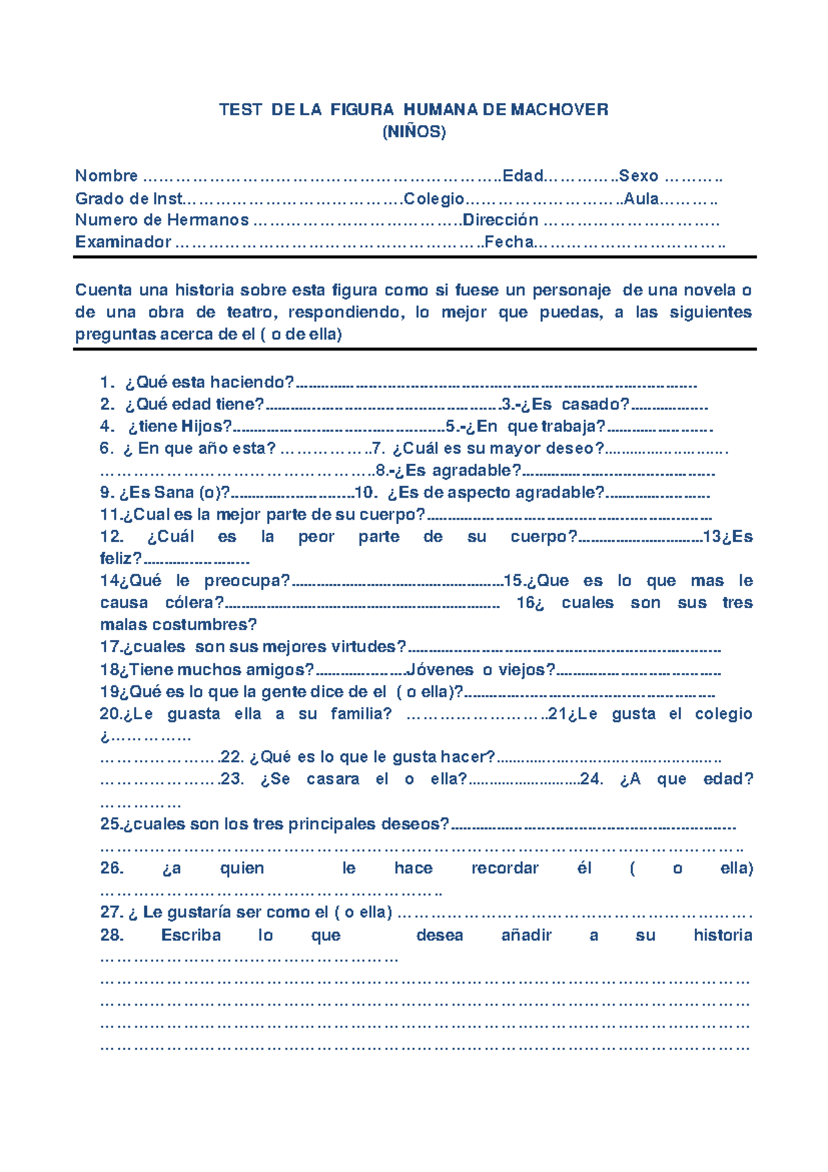 Test de Machover - Cuestionario de Asociaciones - TEST DE LA FIGURA ...