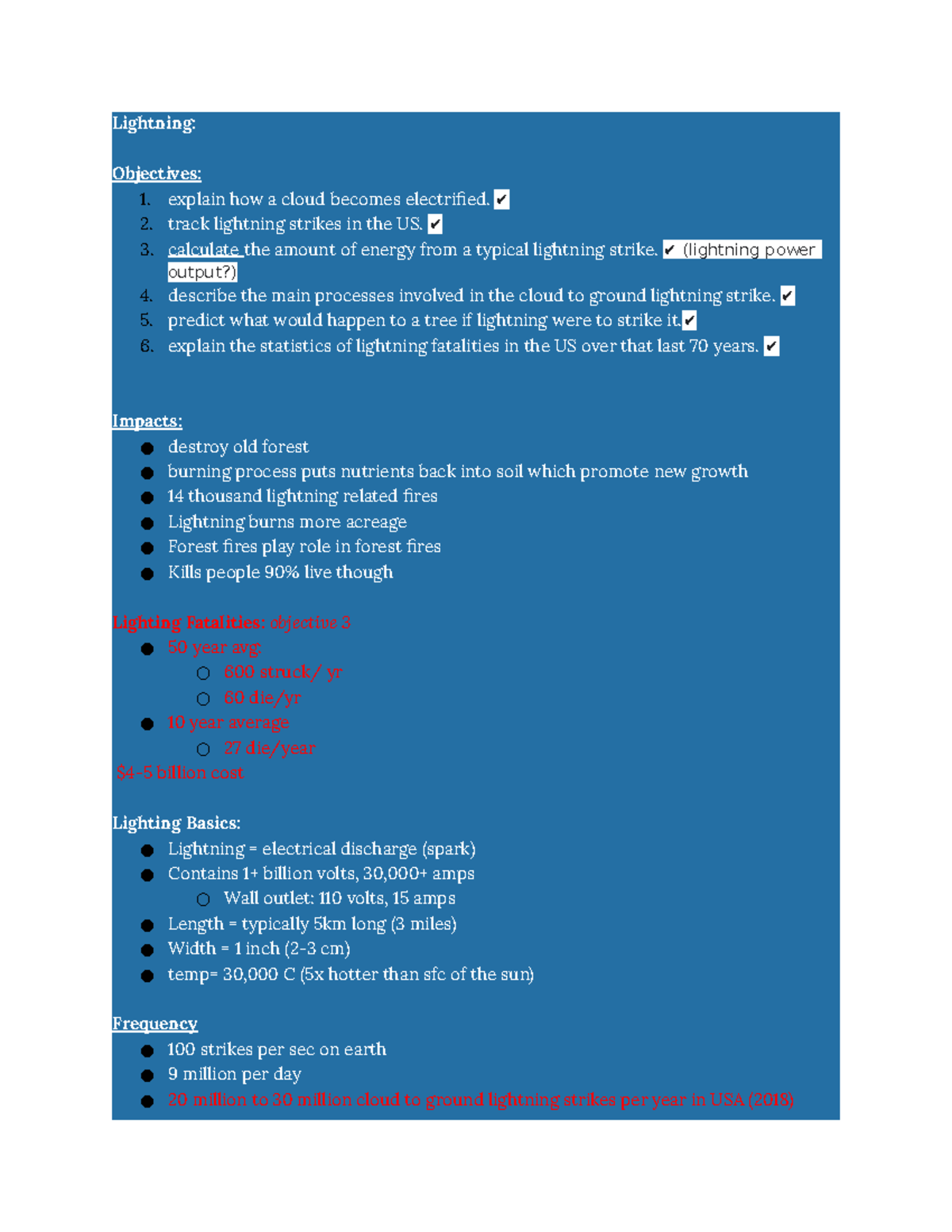 Lightning week 3 lesson 1 - Lightning: Objectives: 1. explain how a ...