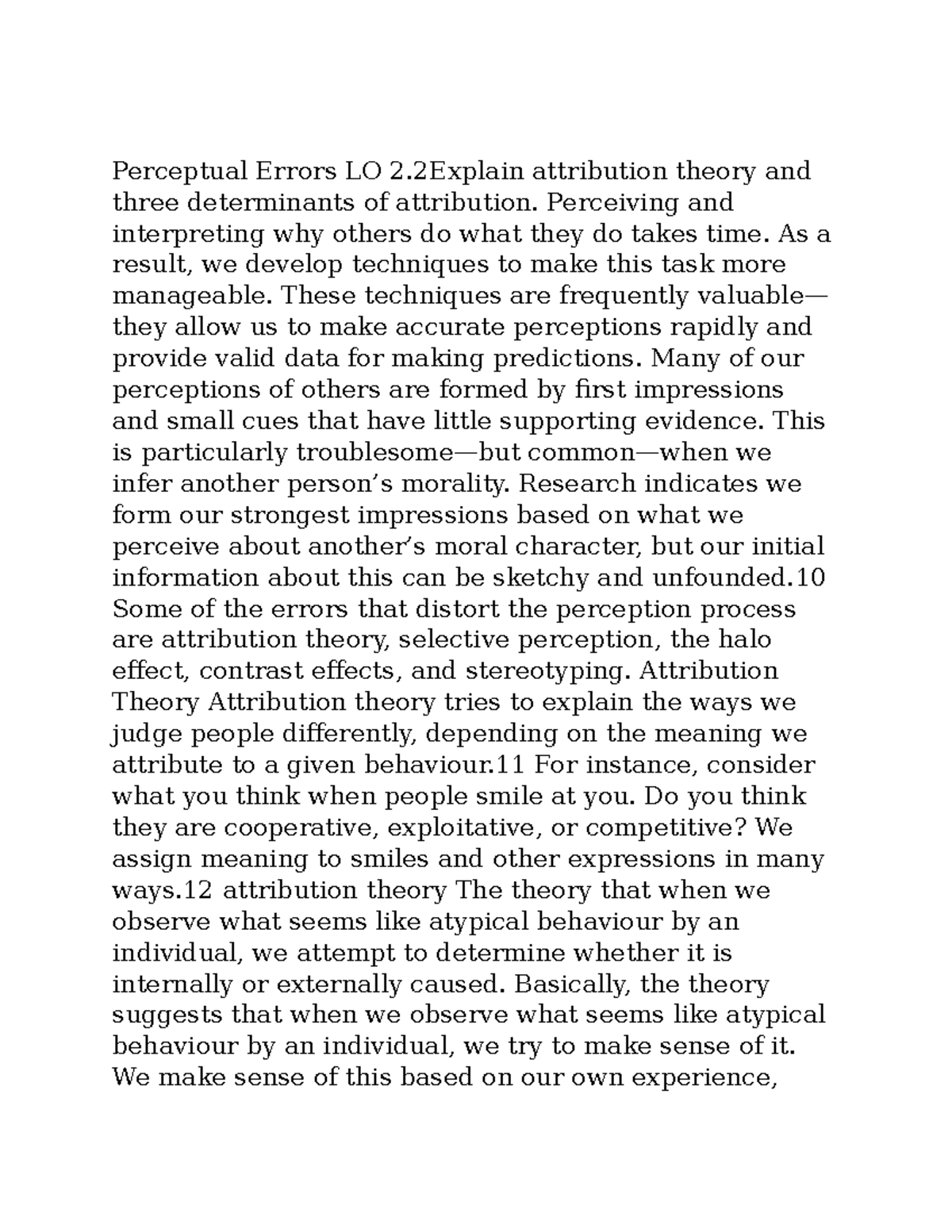 Chapter two. emotions, perception - Perceptual Errors LO 2 attribution ...