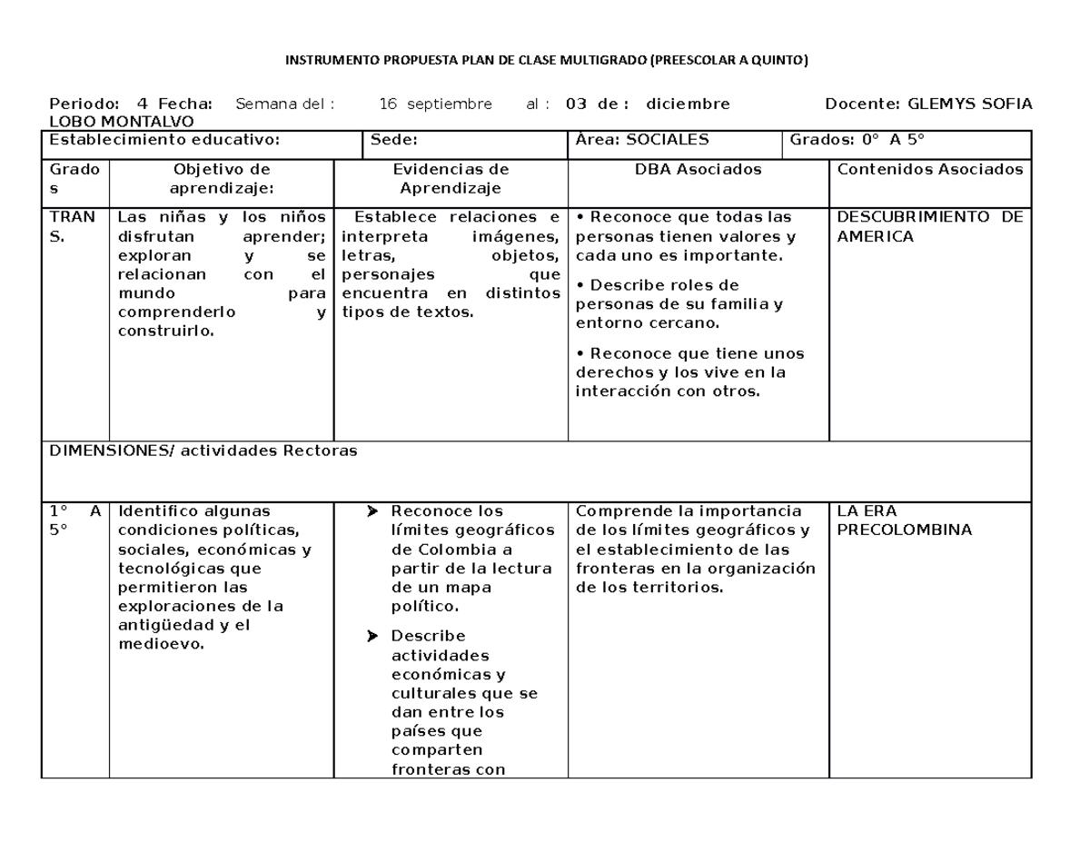 Formato PLAN DE AULA Multigrado - Sociales - INSTRUMENTO PROPUESTA PLAN ...