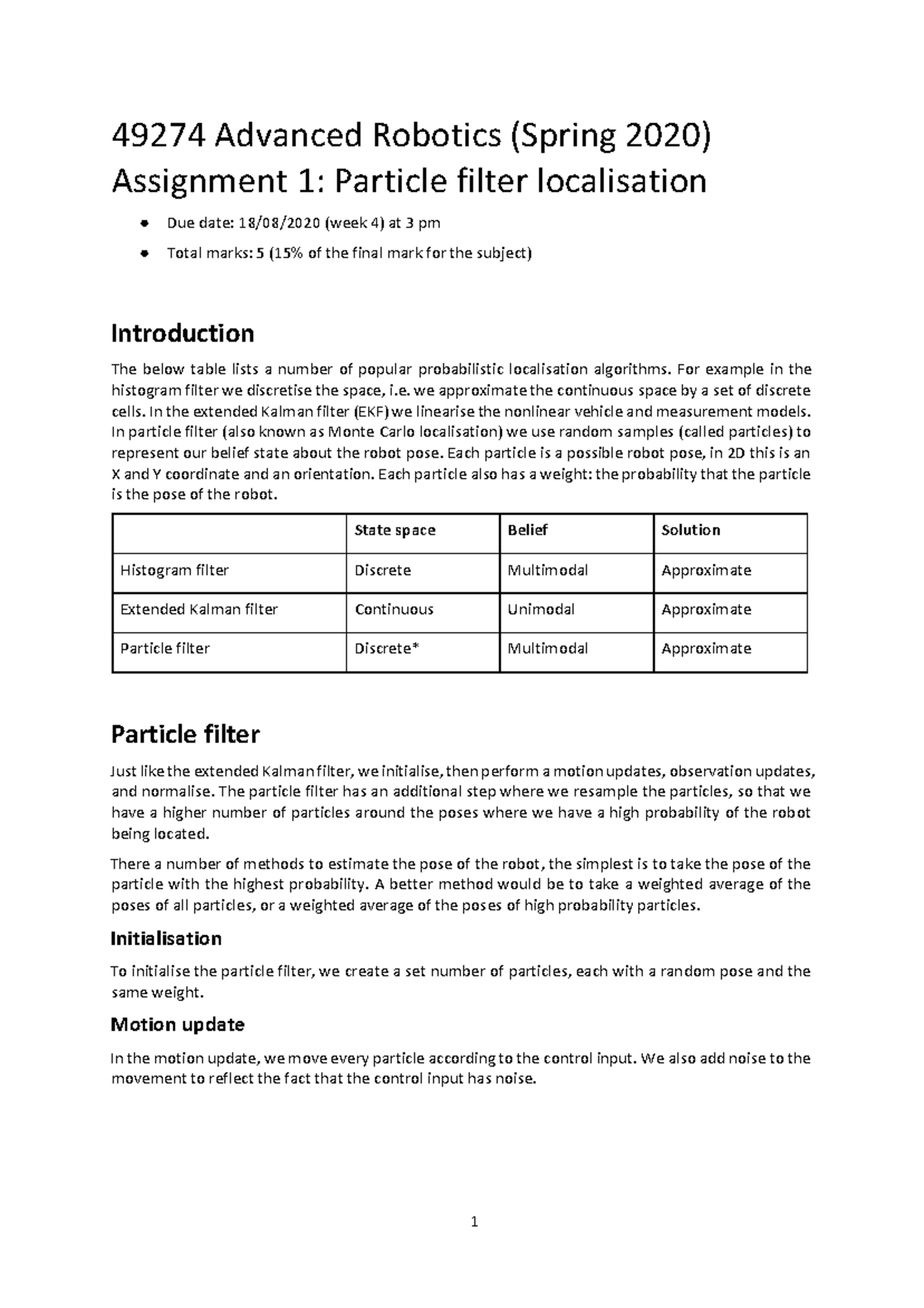 Assignment 1 Particle filter localisation - Warning: TT: undefined function: 32 49274 Advanced ...