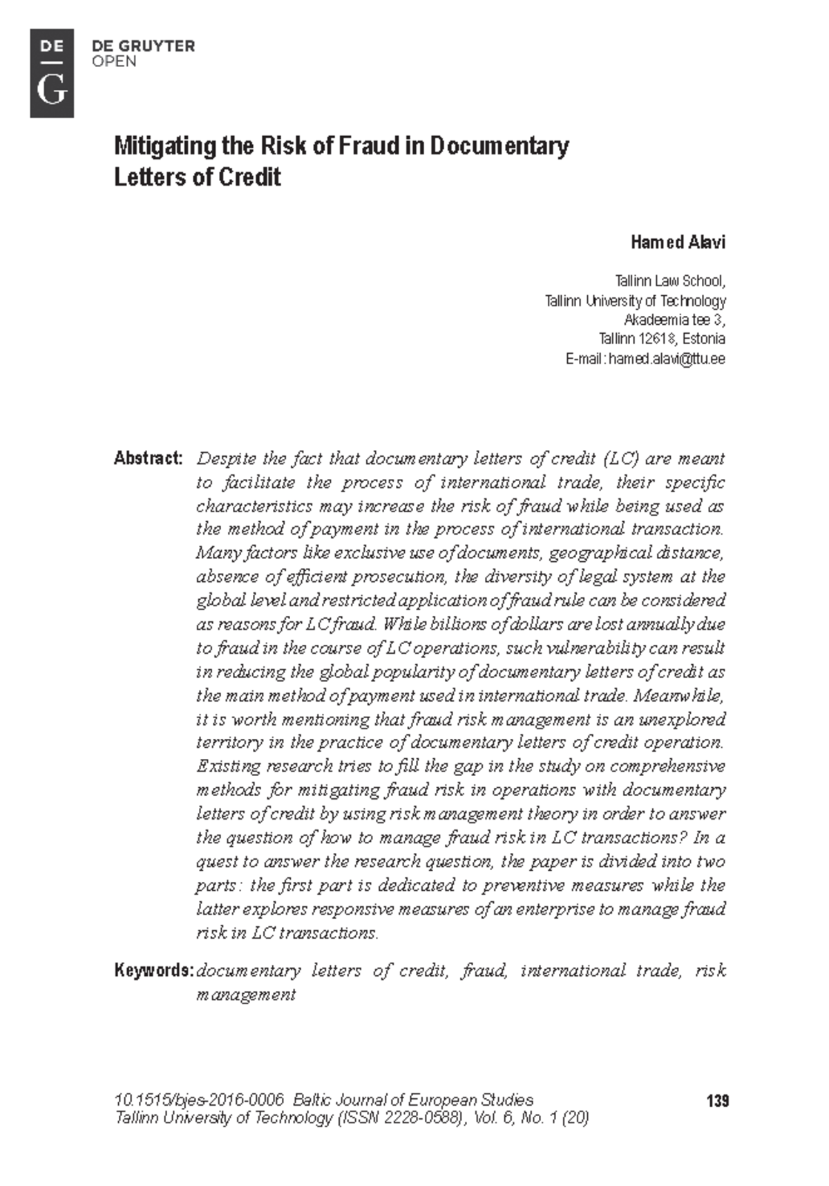 Mitigating the Risk of Fraud in Documentary - 6, No. 1 (20) Mitigating ...