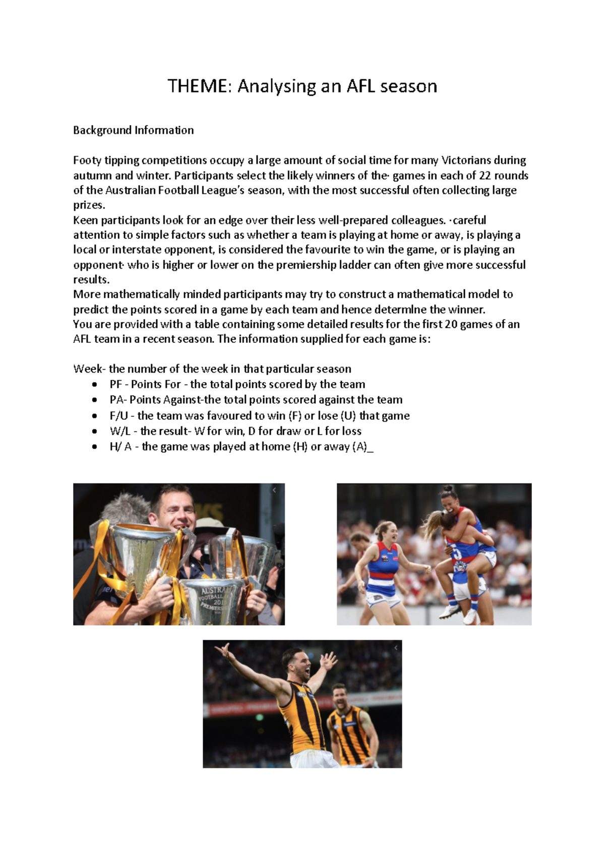 04 SAC Revision - AFL - maths prac sac - THEME: Analysing an AFL season ...