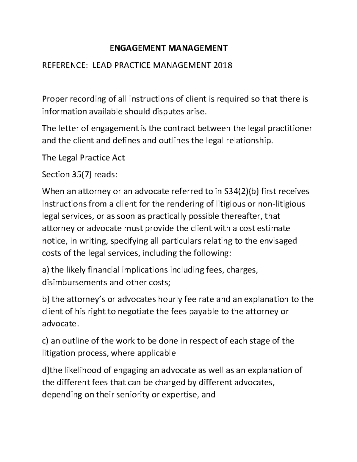 Lesson 4 Engagement - ENGAGEMENT MANAGEMENT REFERENCE: LEAD PRACTICE ...