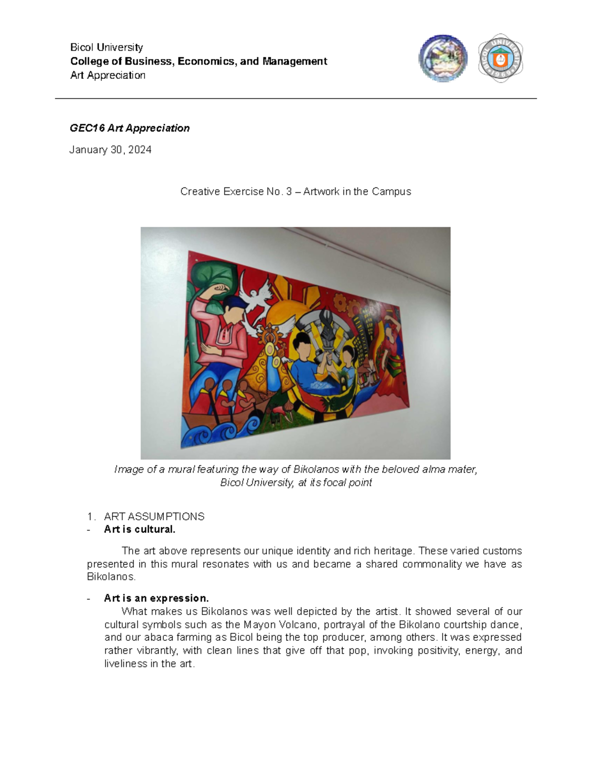 ART APP submitted work - Bicol University College of Business ...