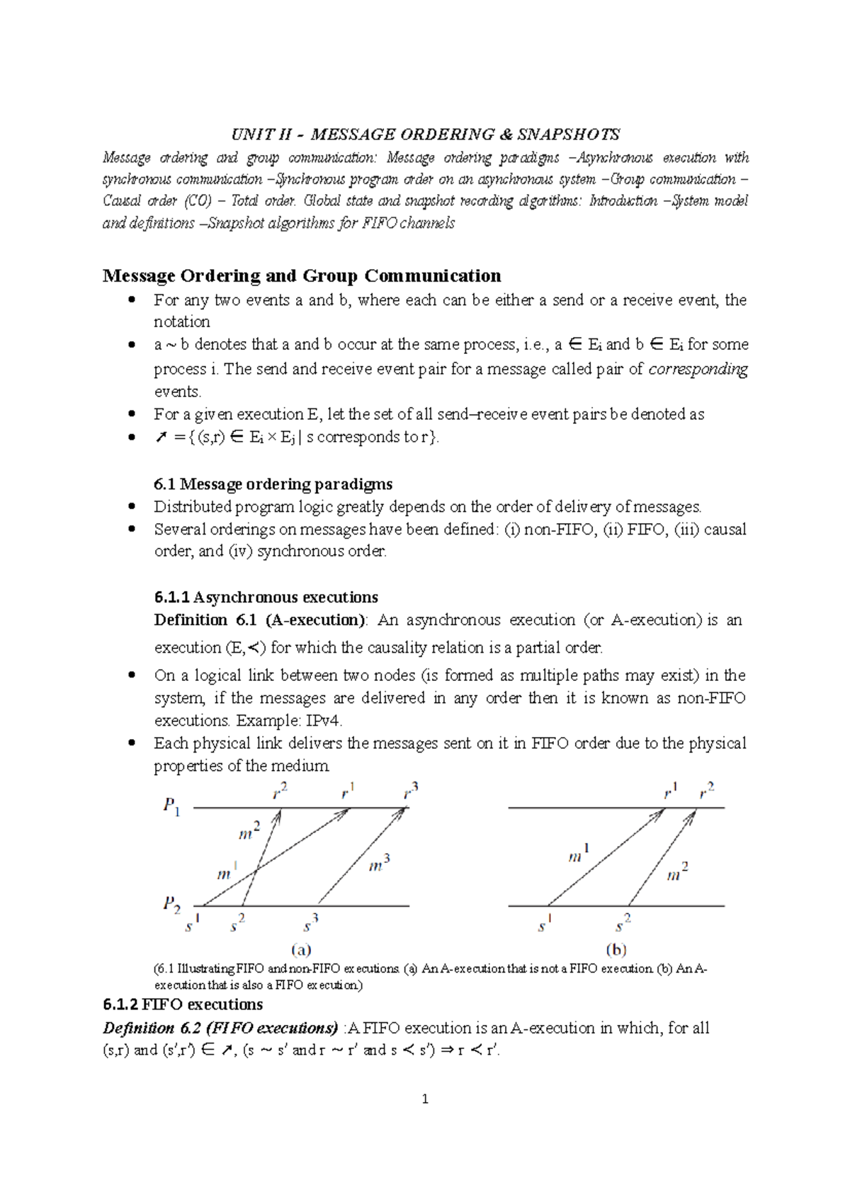 Unit 2 - theory - UNIT II - MESSAGE ORDERING & SNAPSHOTS Message ordering and group - Studocu