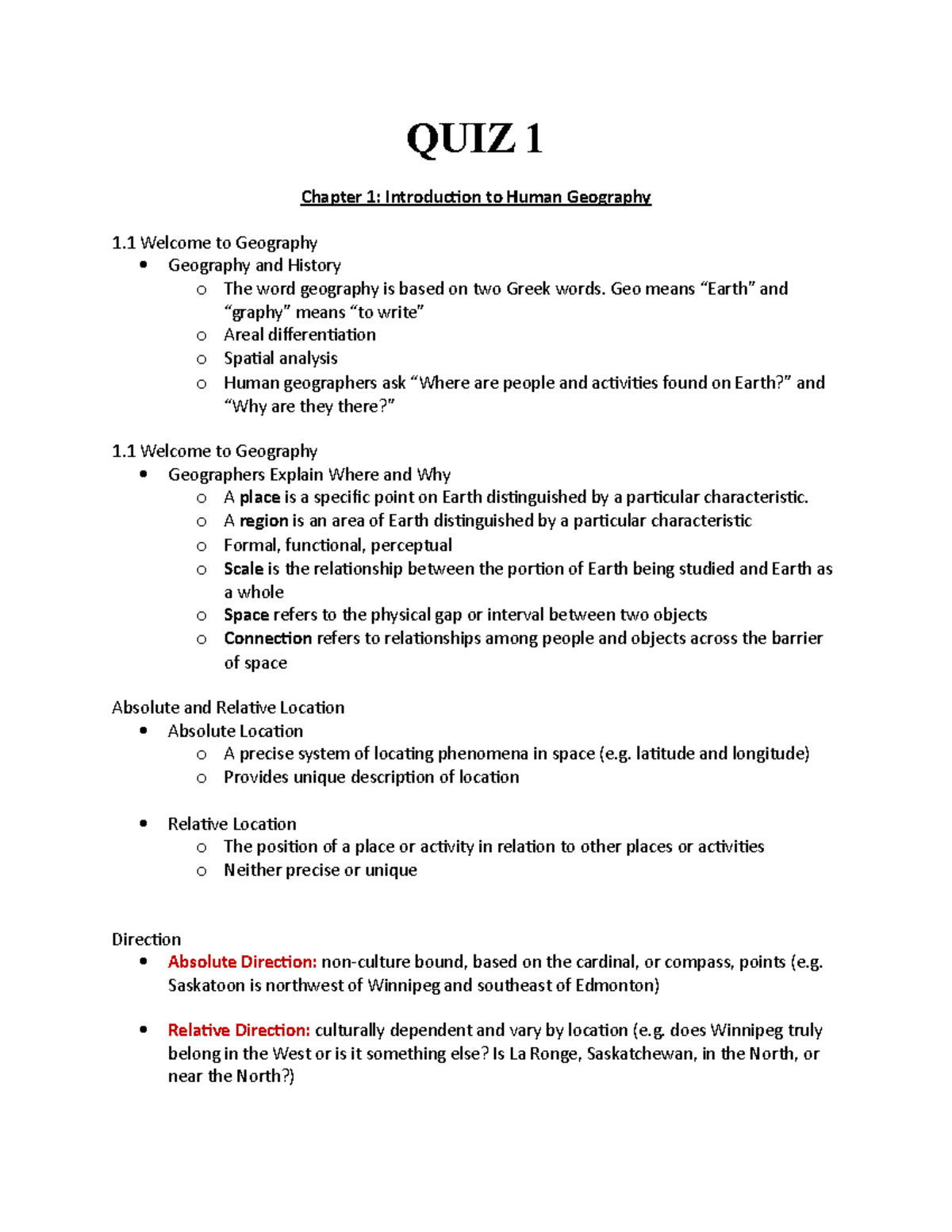 TEST 1 SUMMARY GEOG1280 - QUIZ 1 Chapter 1: Introduction to Human ...