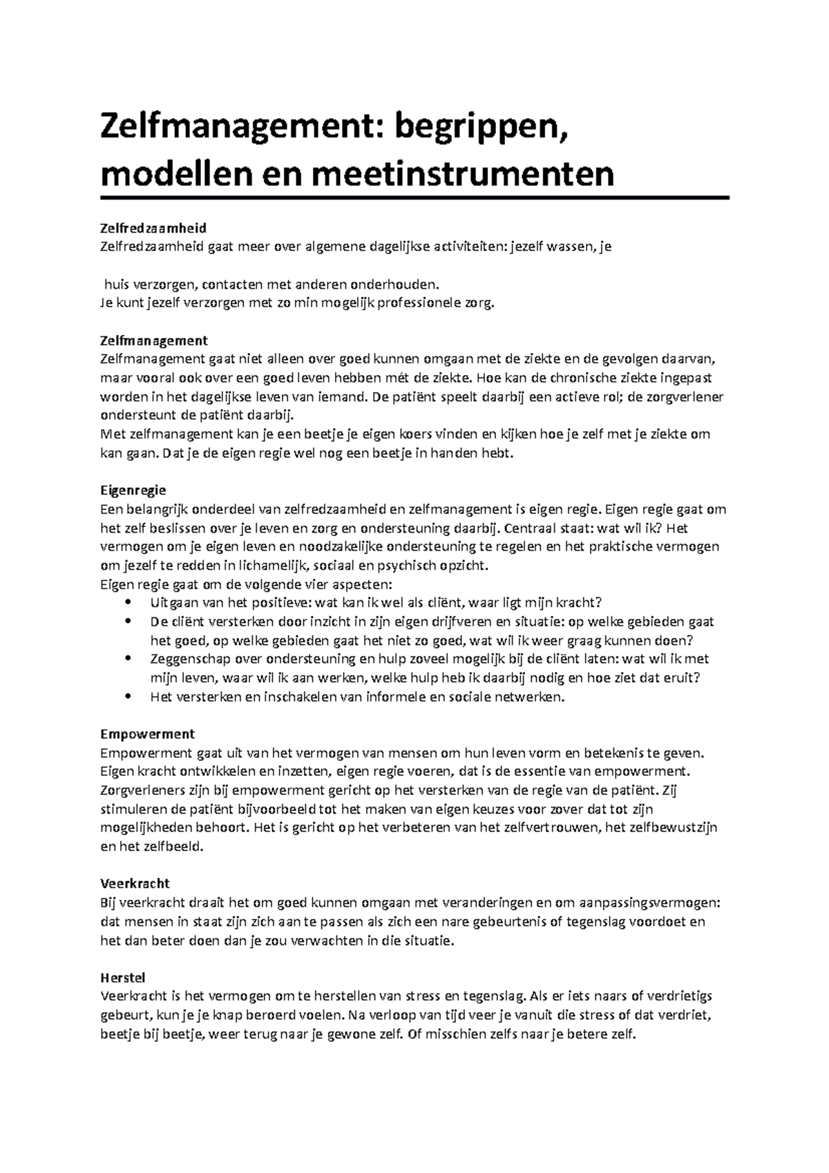 KERNac F3 - samenvatting - Zelfmanagement: begrippen, modellen en meetinstrumenten ...