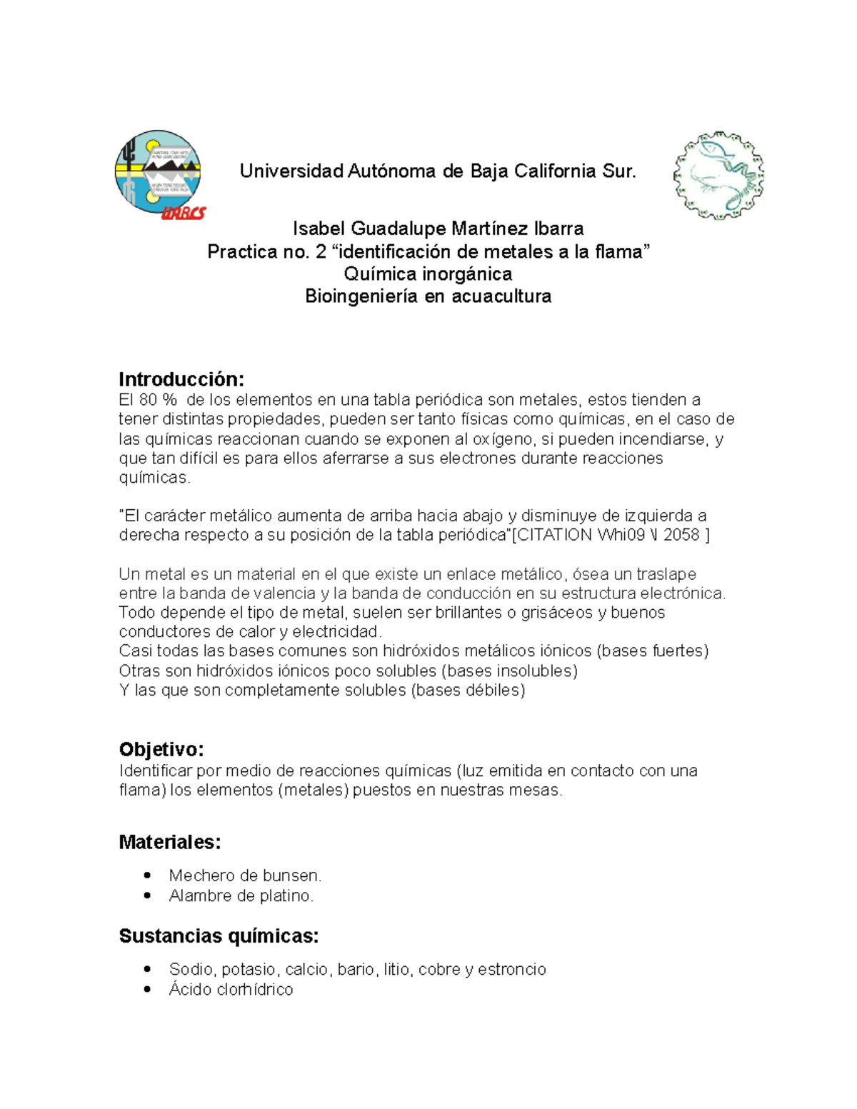 Practica 2 identificacion de metales bajo una flama - Universidad de ...