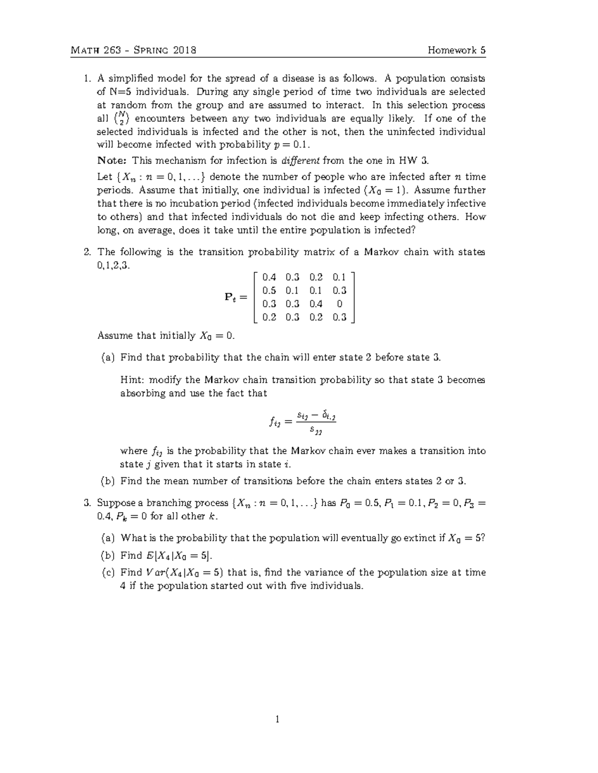 Homework 263 05 - Math 263 - Spring 2018 Homework 5 A simplified model ...